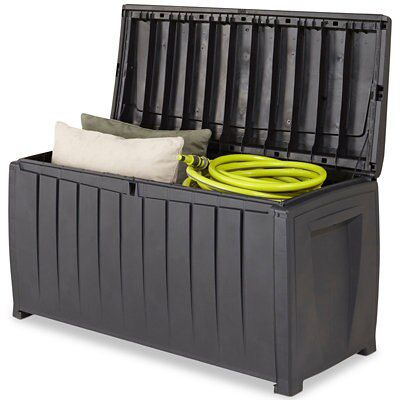 Keter Novel Gris Wood effect Plastic Garden storage box 340L | DIY at B&Q