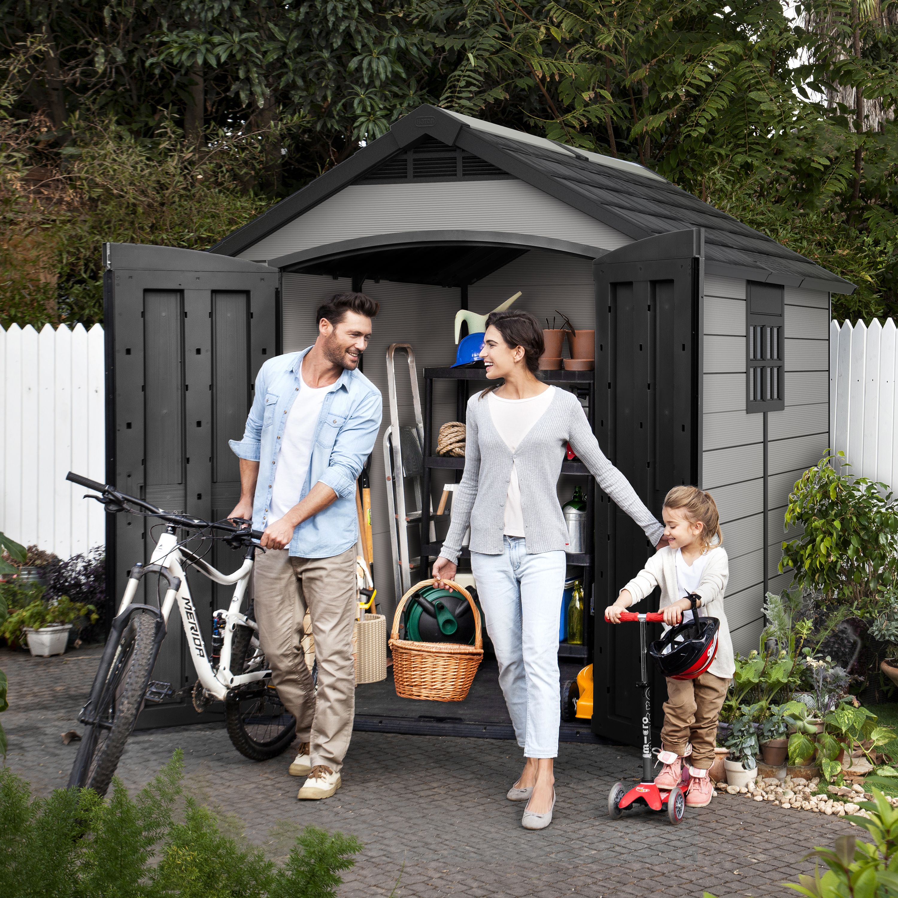 Keter Premier 9x7.5 ft Grey Plastic 2 door Shed with floor & 2 windows ...