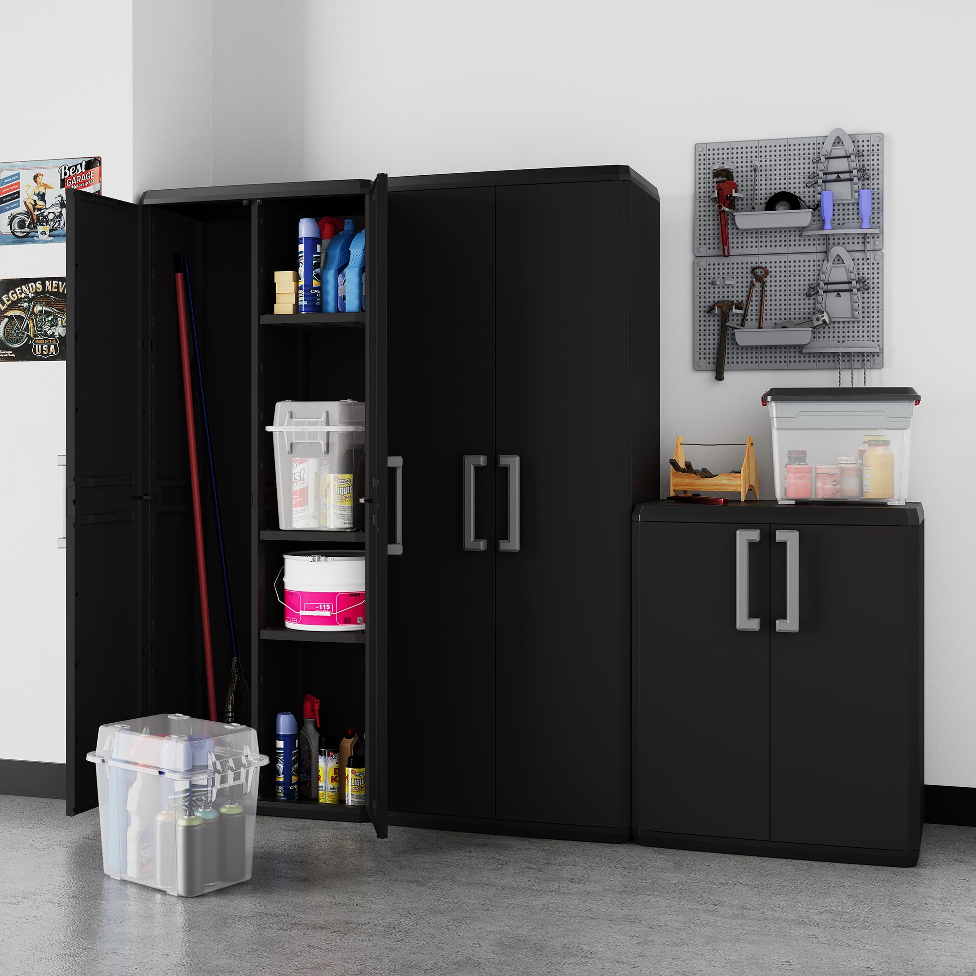Keter Quadra 3 shelf Black Tall Utility Storage cabinet (H)166cm x (W ...