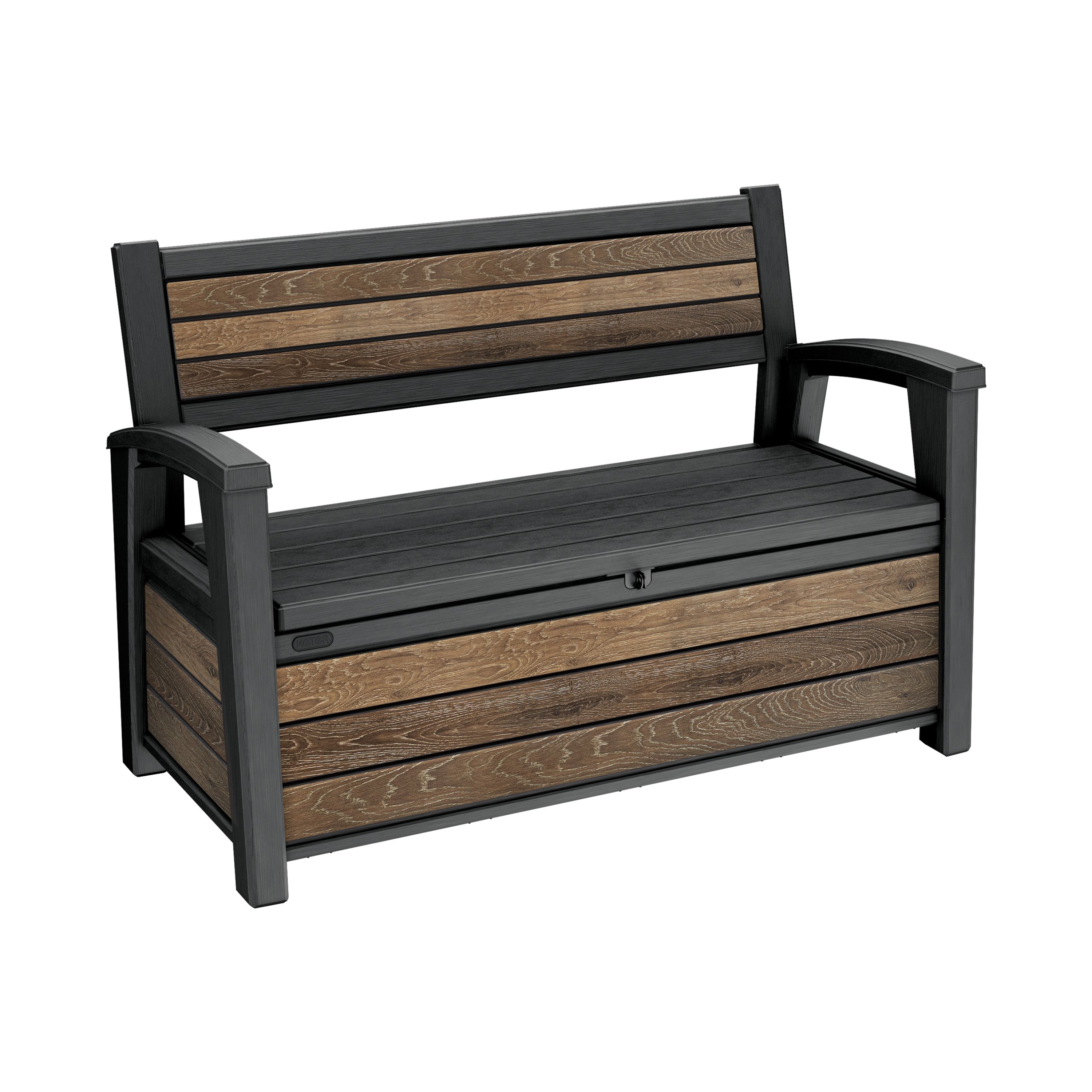 Keter Signature Brown Walnut effect Resin 133x61cm Garden storage bench ...