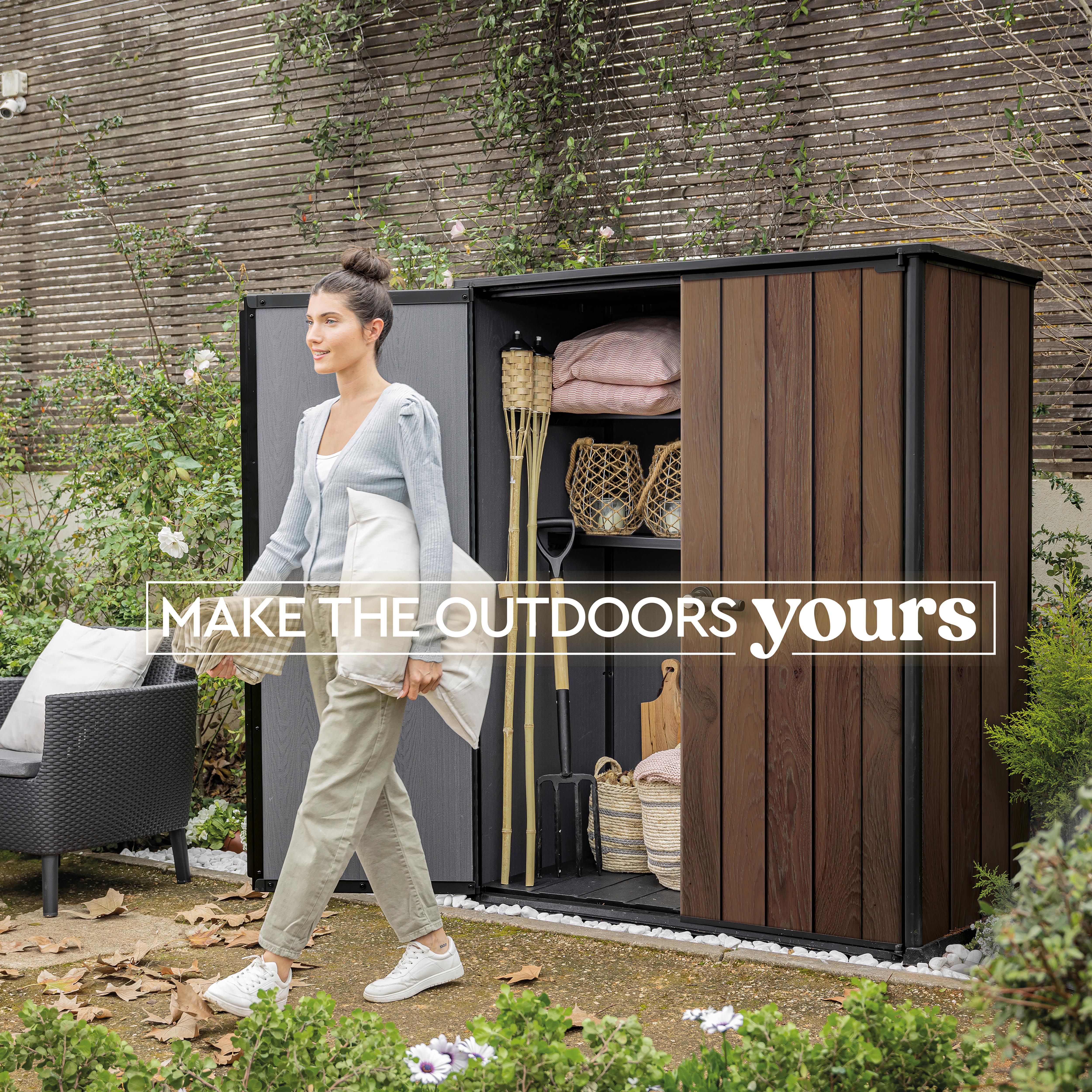 Keter Signature Decocoat Walnut 1400L Pent Garden storage 4x2 ft 1704mm ...