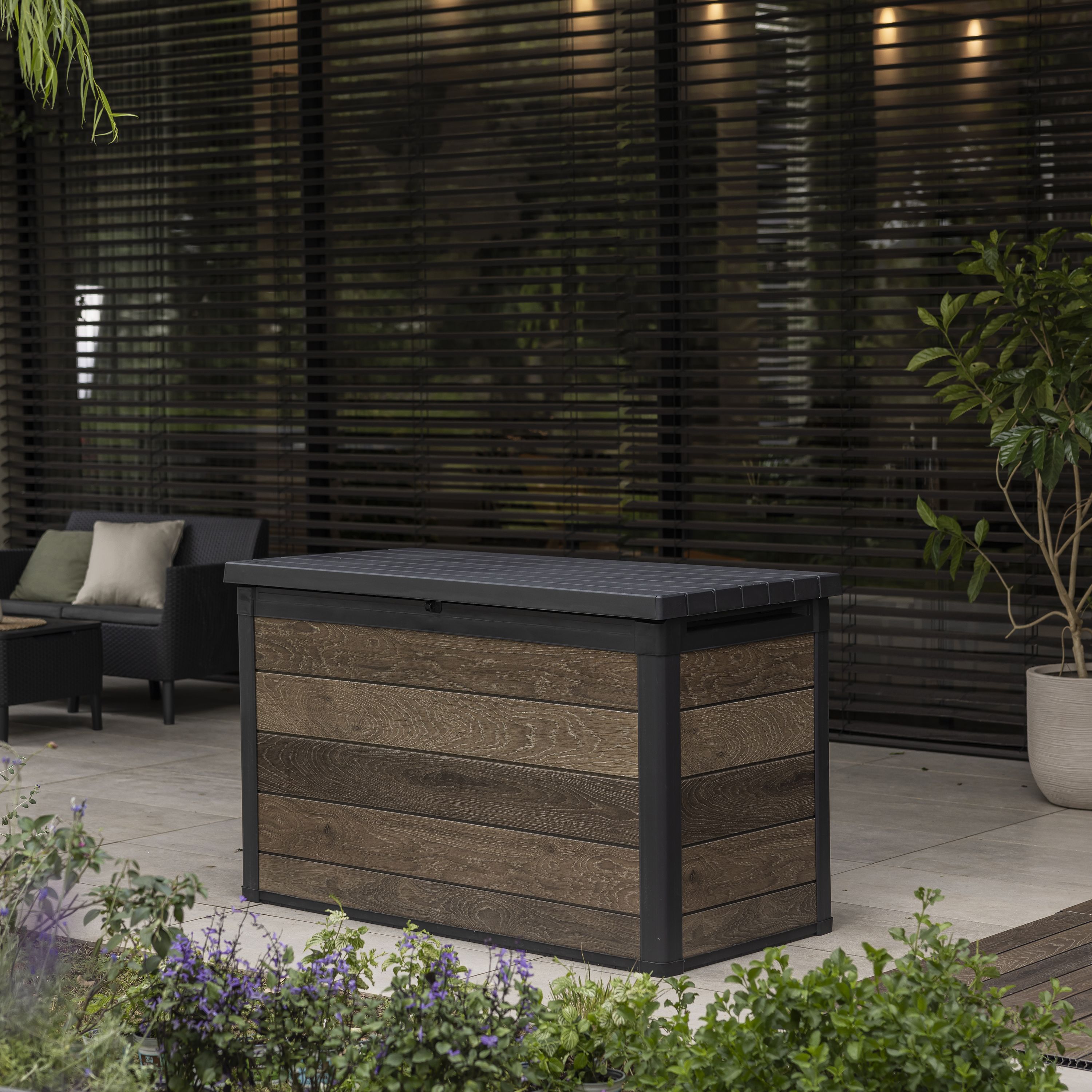 Keter Signature Decocoat Walnut 757L Garden storage box | DIY at B&Q