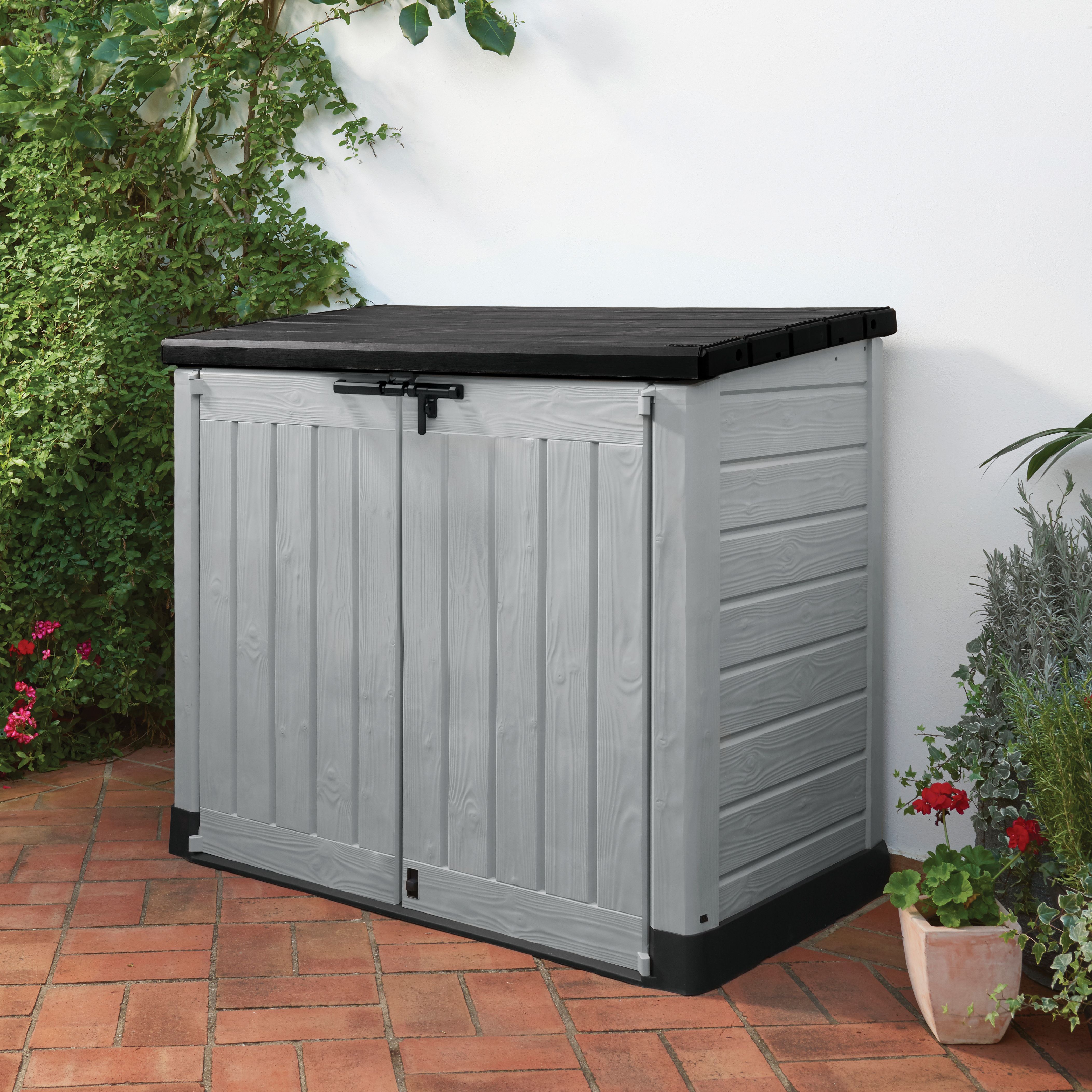 Keter Store It Out Max Grey Wood effect Plastic Pent Garden storage 1200L