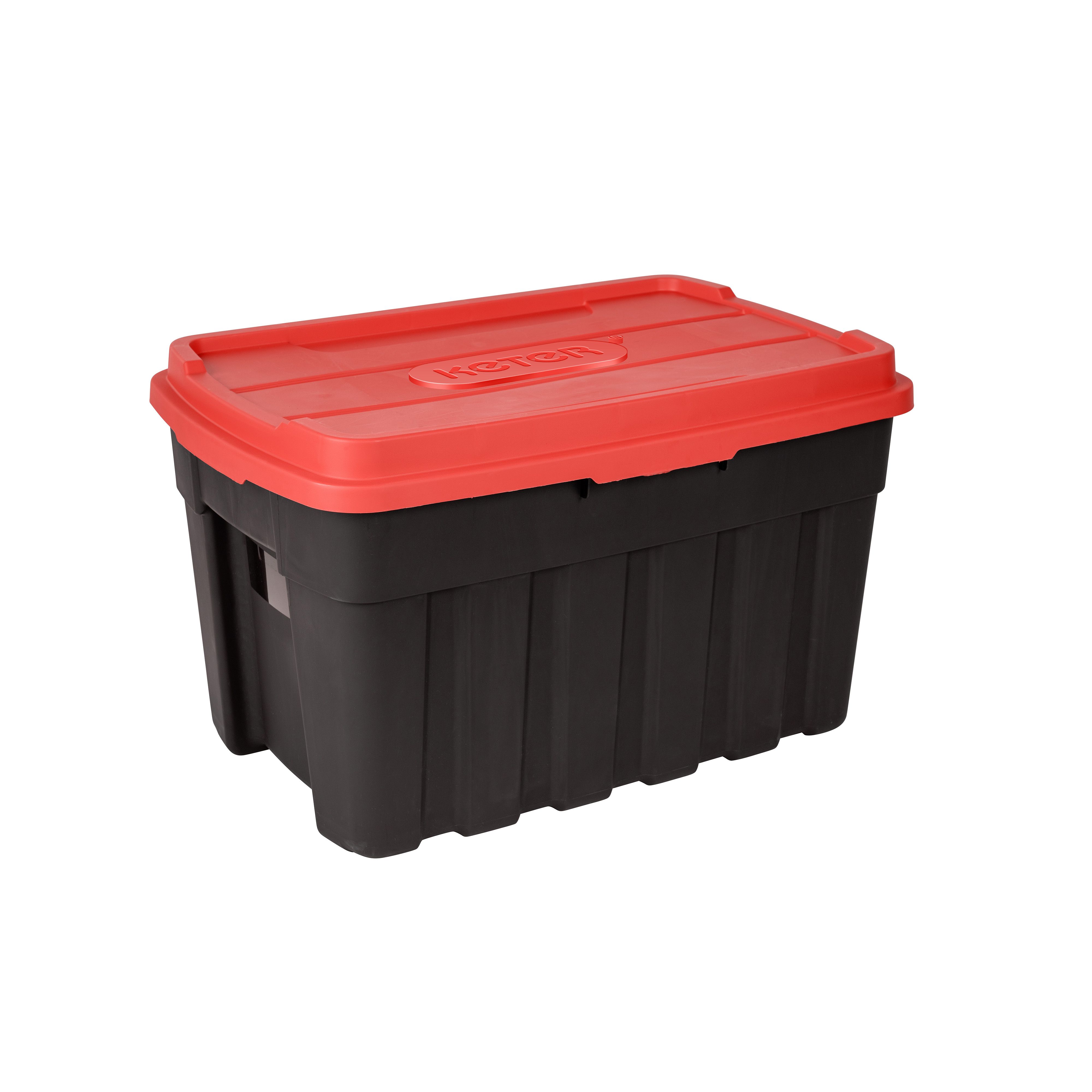 Keter Tuff Tote Black & Red 140L XL Stackable Storage box with Lid ...