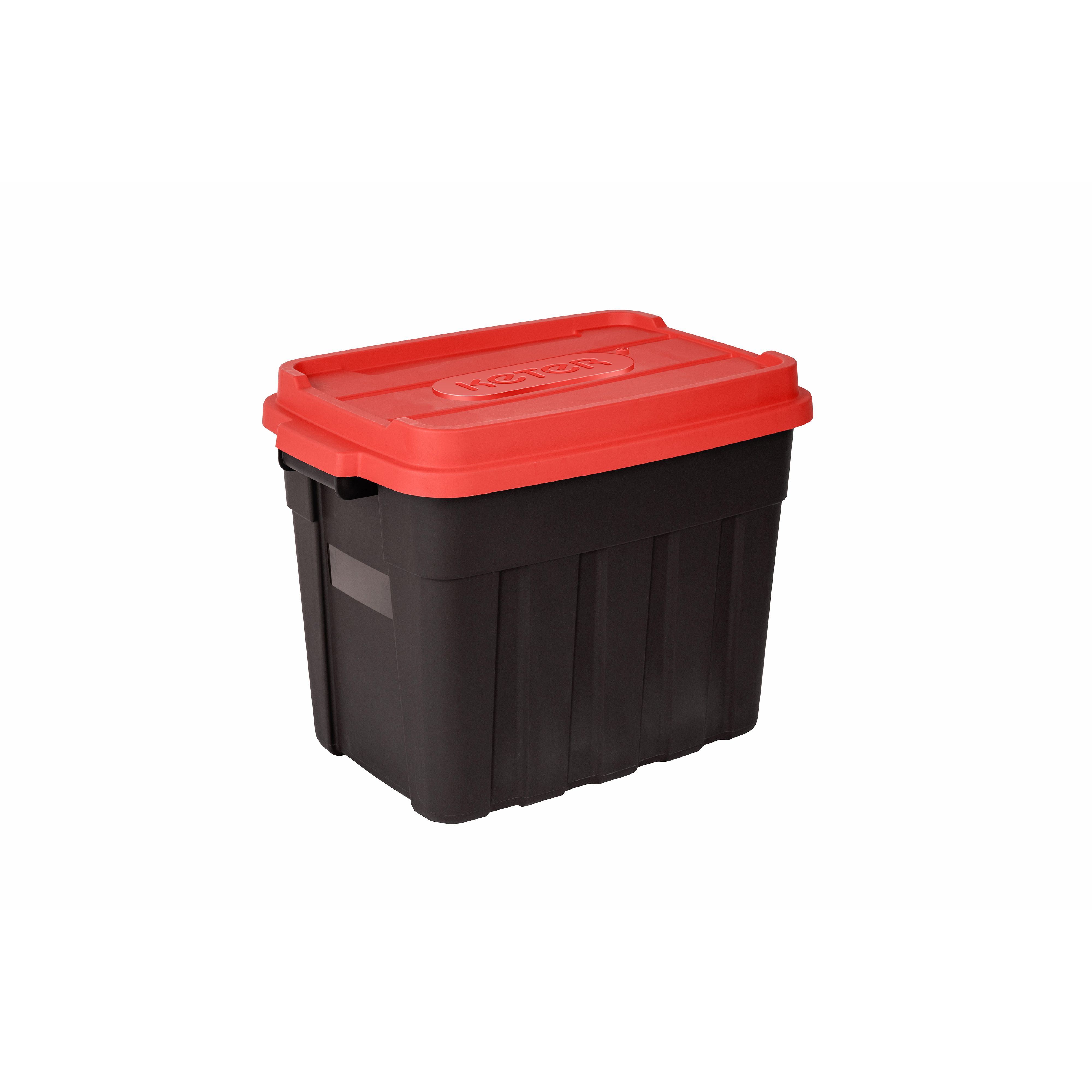 Keter Tuff Tote Black & Red 68L Large Stackable Storage box with Lid ...