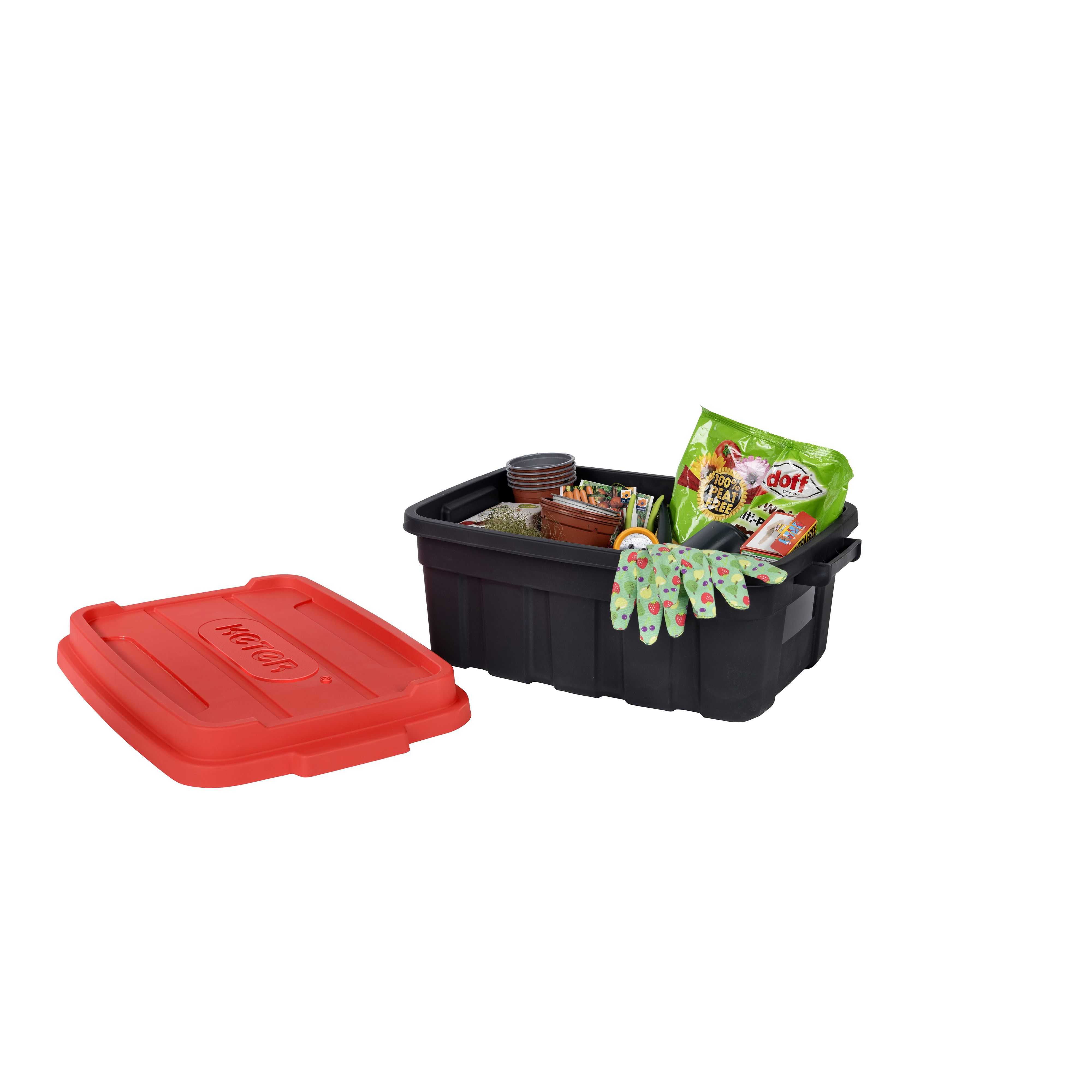 Keter Tuff Totes Black & Red 11L Small Stackable Storage box with Lid