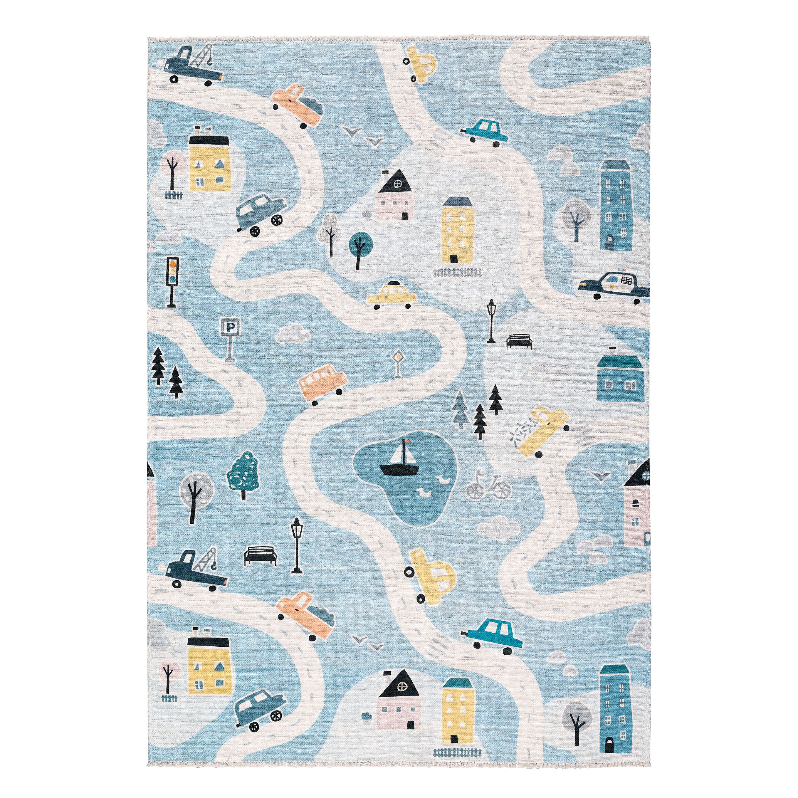 Kids Multicolour Road Map Woven effect Medium Rug, (L)150cm x (W)100cm ...