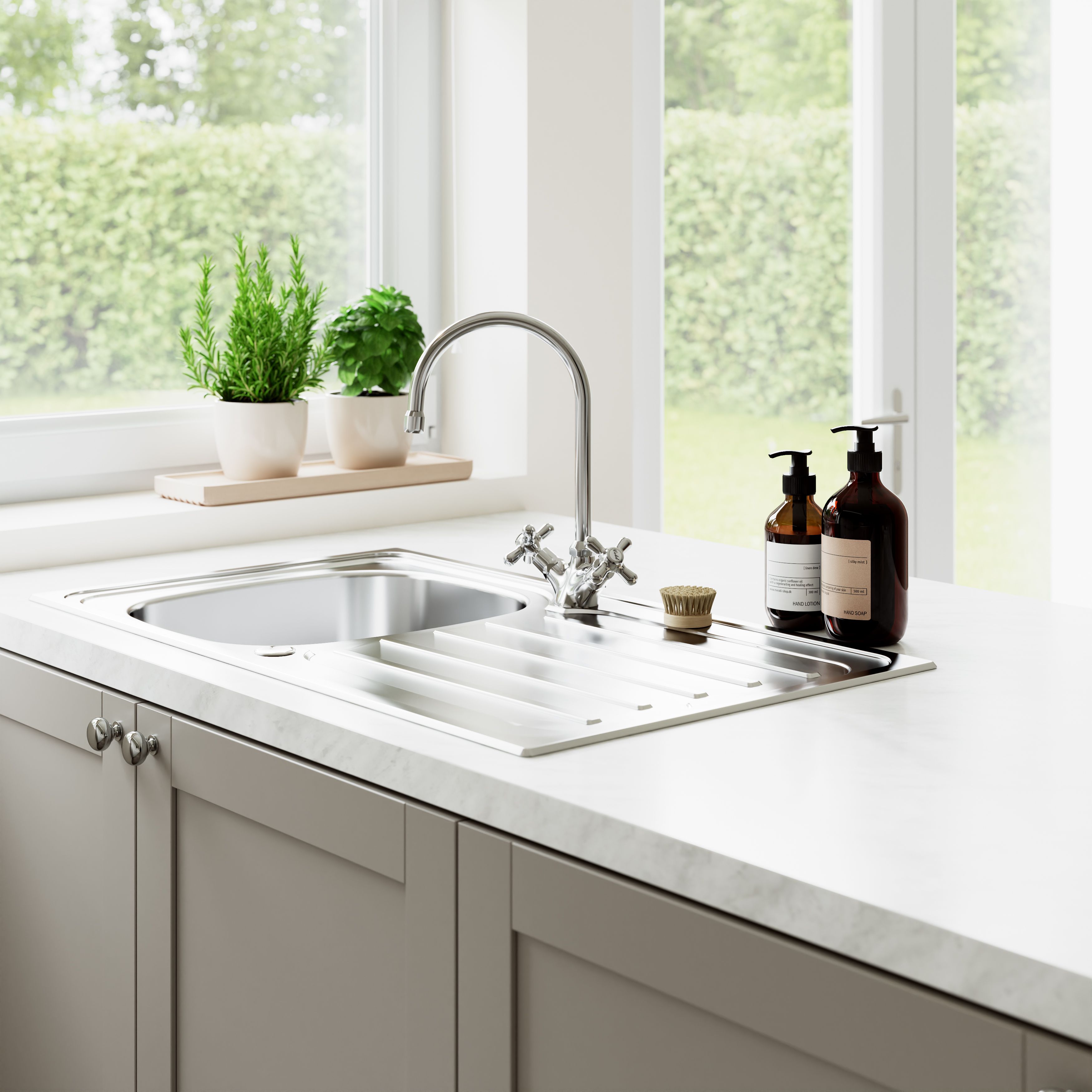 Kidson Chrome effect Kitchen Twin lever Tap