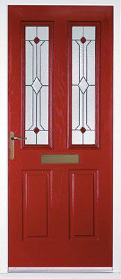 Kingston Decorative leaded Red External Front door & frame, (H)2055mm ...