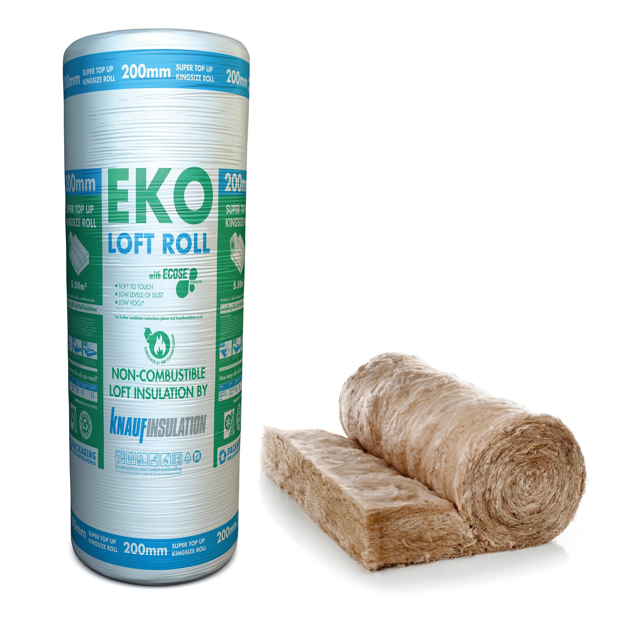 Knauf Eko Roll Loft insulation roll, (L)4.83m (W)1.14m (T)200mm | DIY ...
