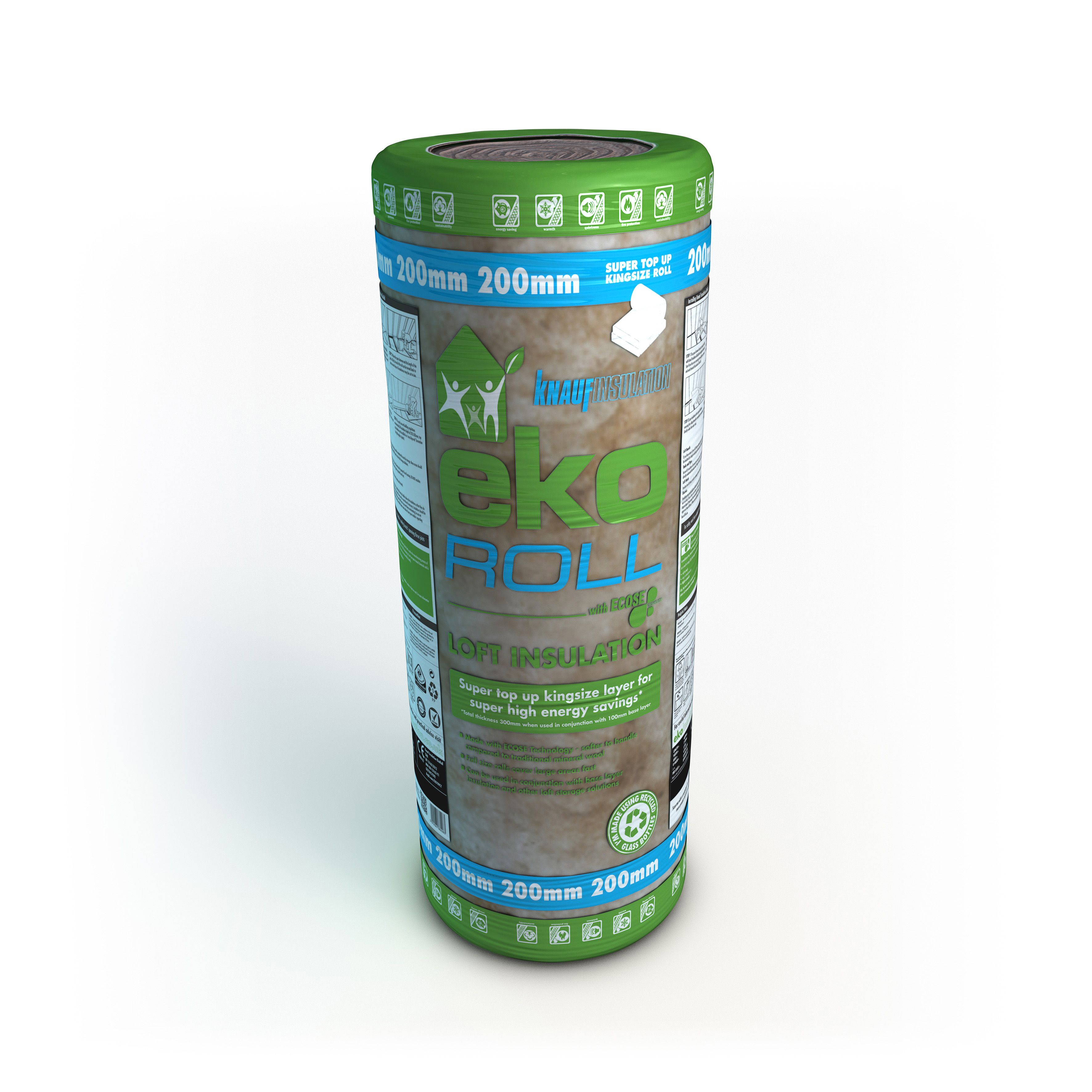 Knauf Eko Roll Loft insulation roll, (L)4.83m (W)1.14m (T)200mm | DIY ...