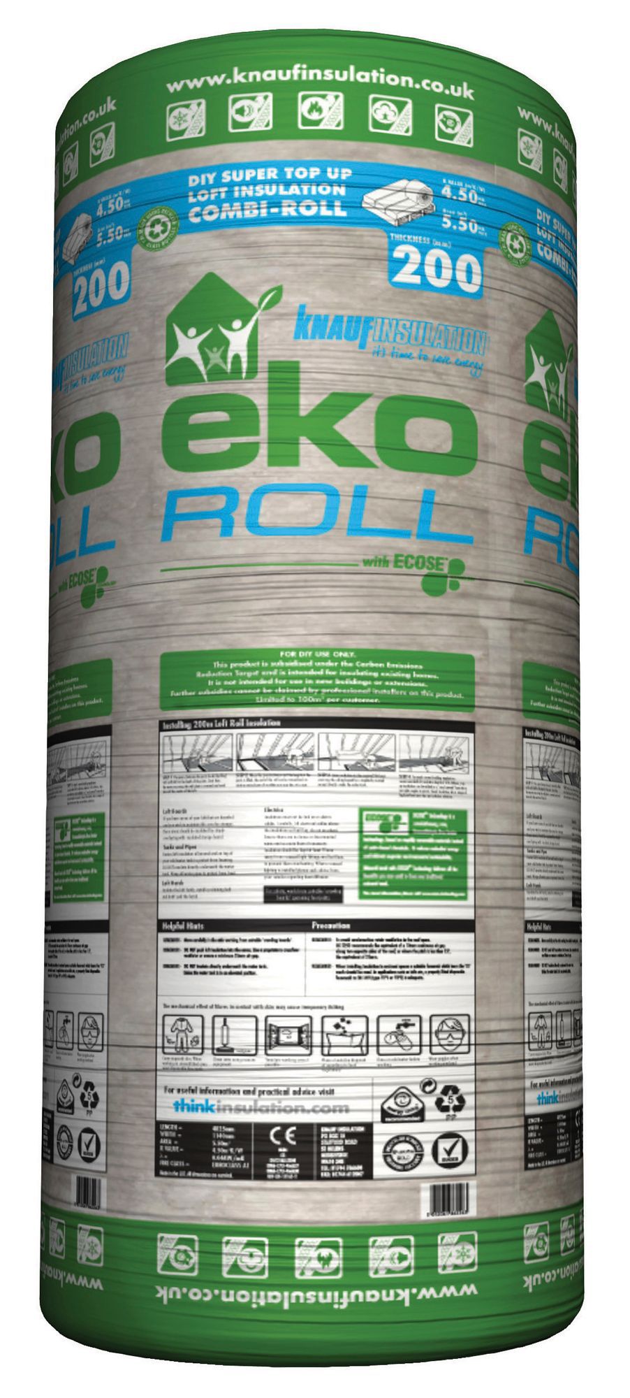 Knauf Eko Roll Loft insulation roll, (L)4.83m (W)1.14m (T)200mm | DIY ...