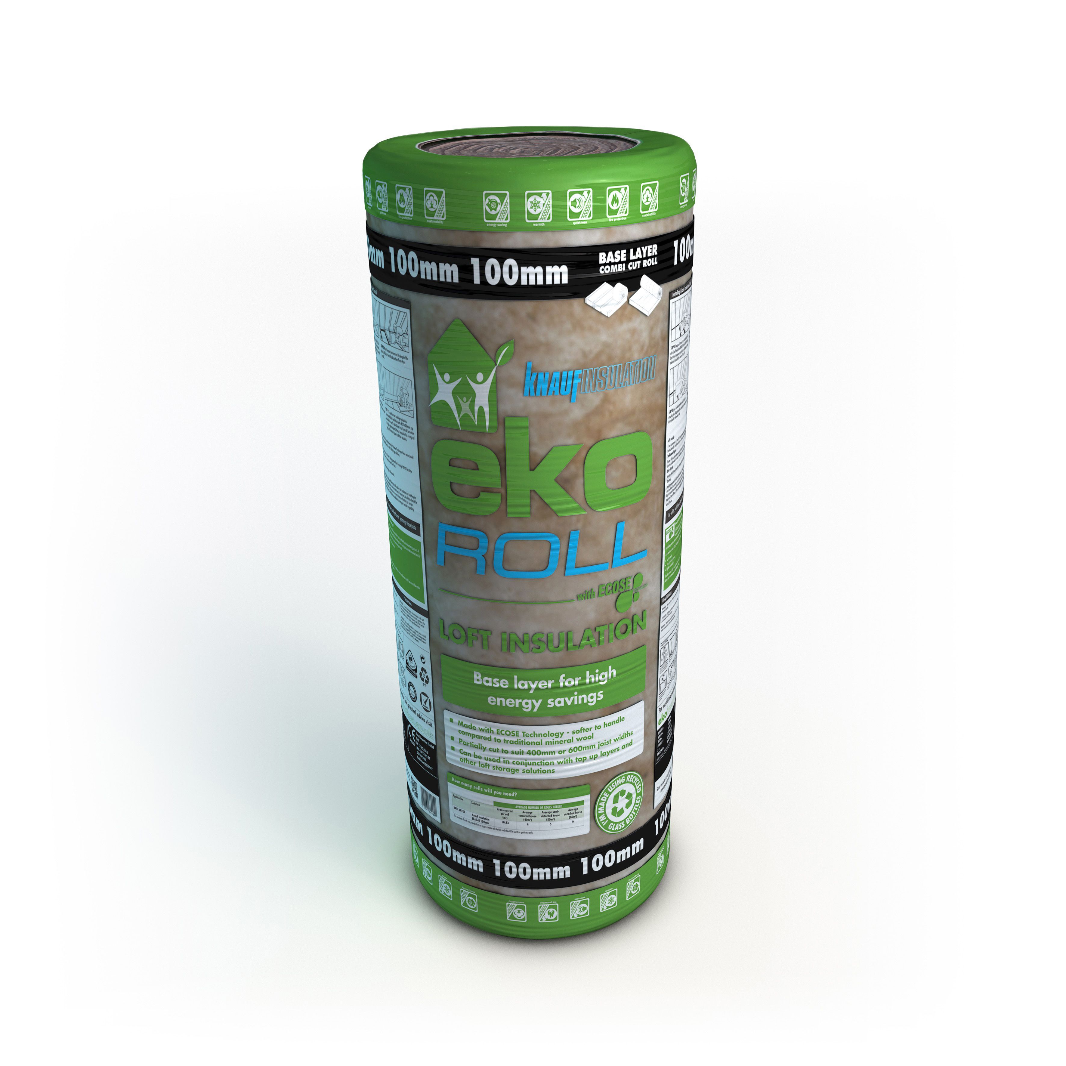 Knauf Eko Roll Loft insulation roll, (L)7.28m (W)1.14m (T)100mm | DIY ...
