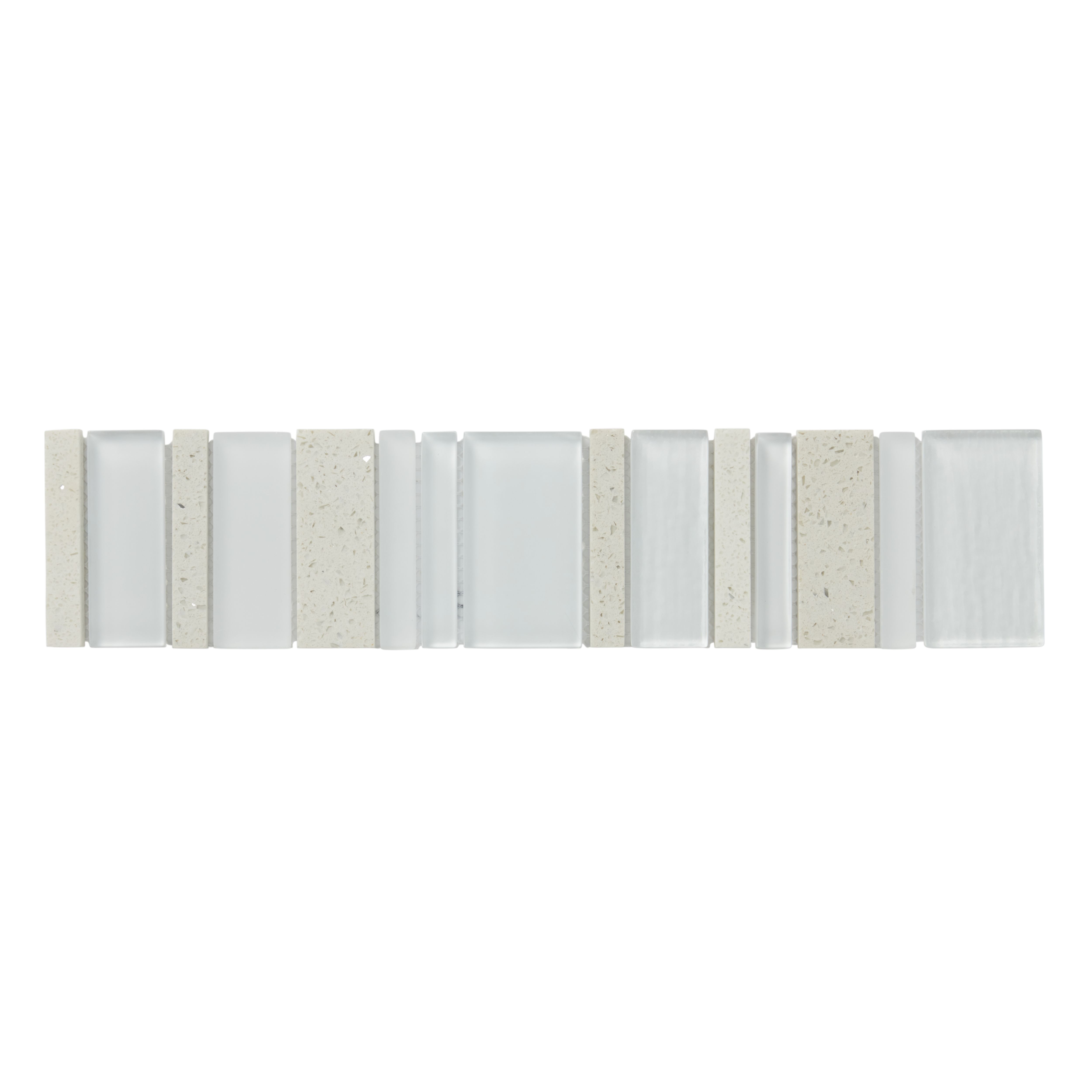 Konbo White Glass & natural stone Border tile, (L)334mm (W)73mm | DIY ...