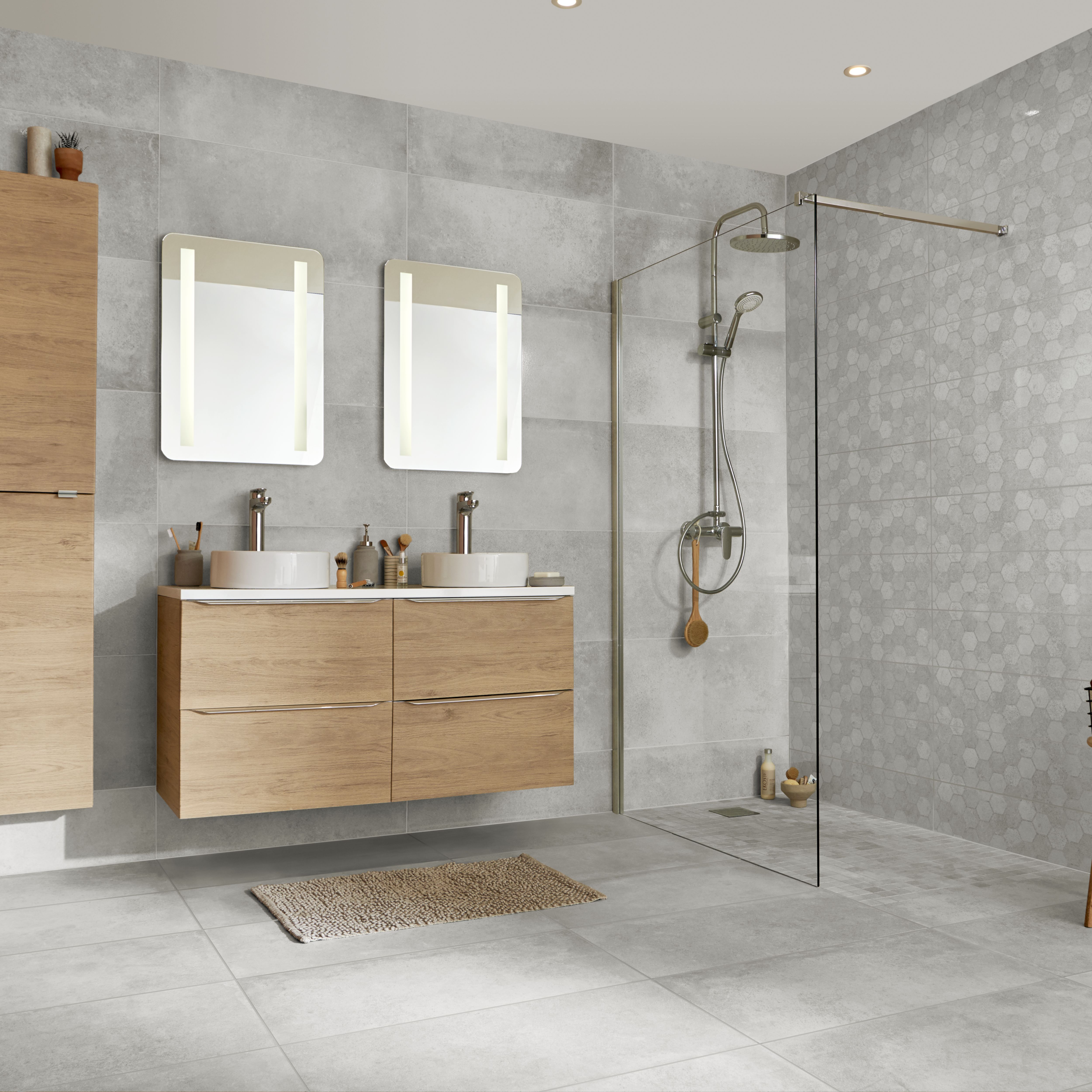 Kontainer Light grey Matt Concrete effect Mosaic Porcelain 5x5 Mosaic ...