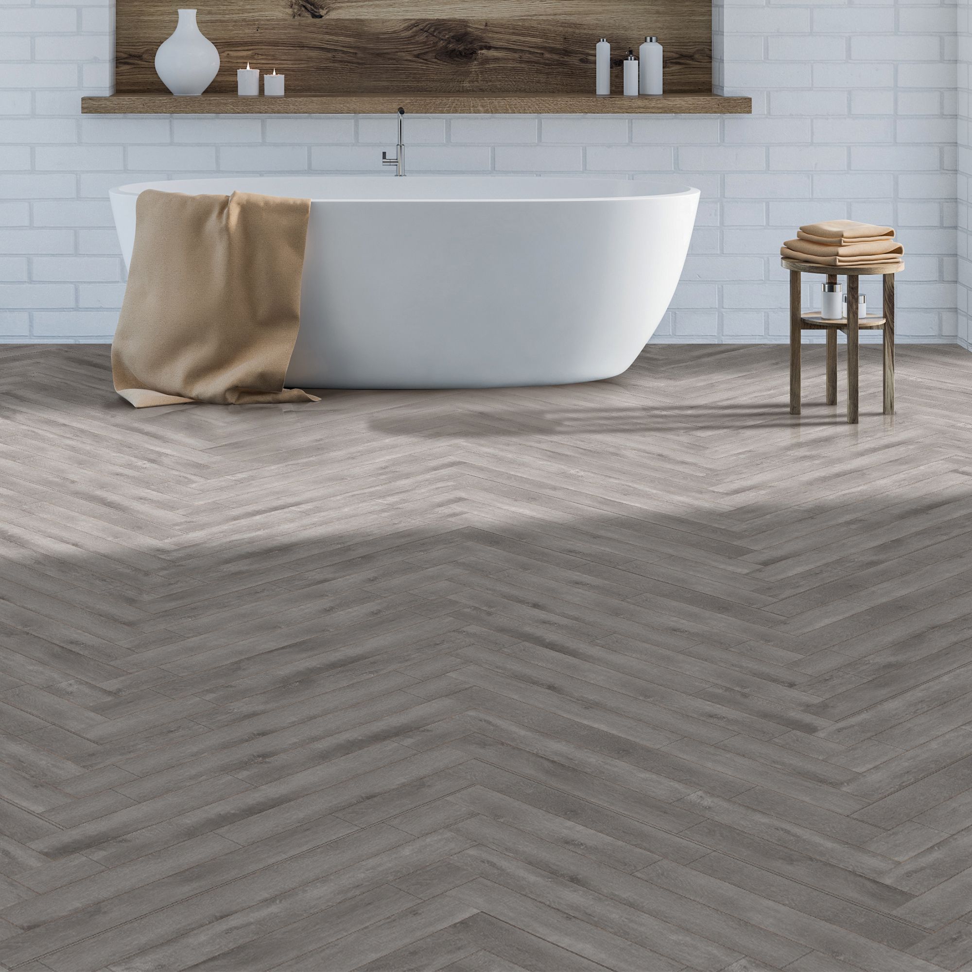 Kraus Brampton Herringbone Grey Natural Herringbone Grey wood effect ...