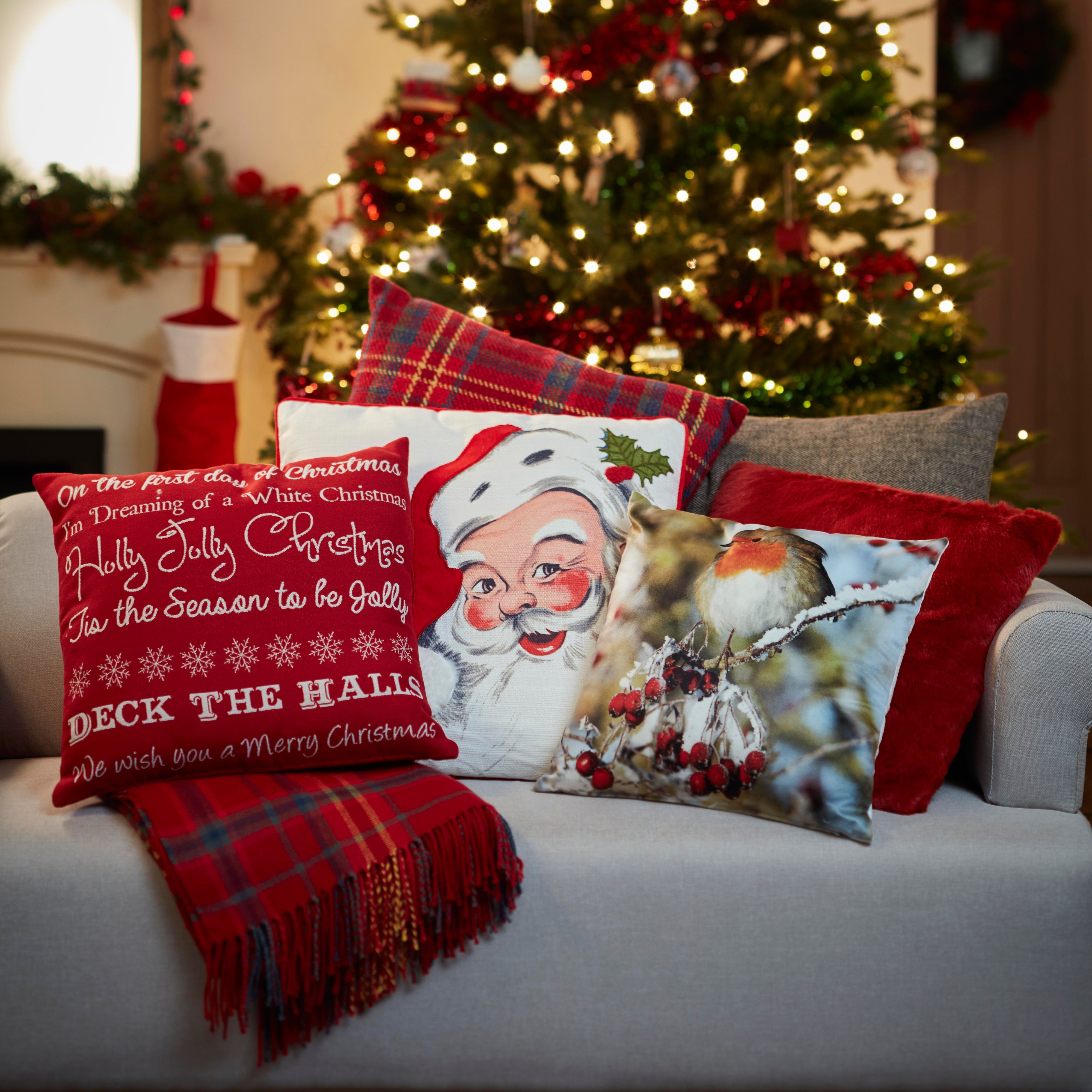 Laken Festive writing Cushion, Red | DIY at B&Q