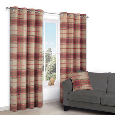Lamego Orange Check Lined Eyelet Curtains (W)167cm (L)228cm, Pair | DIY ...