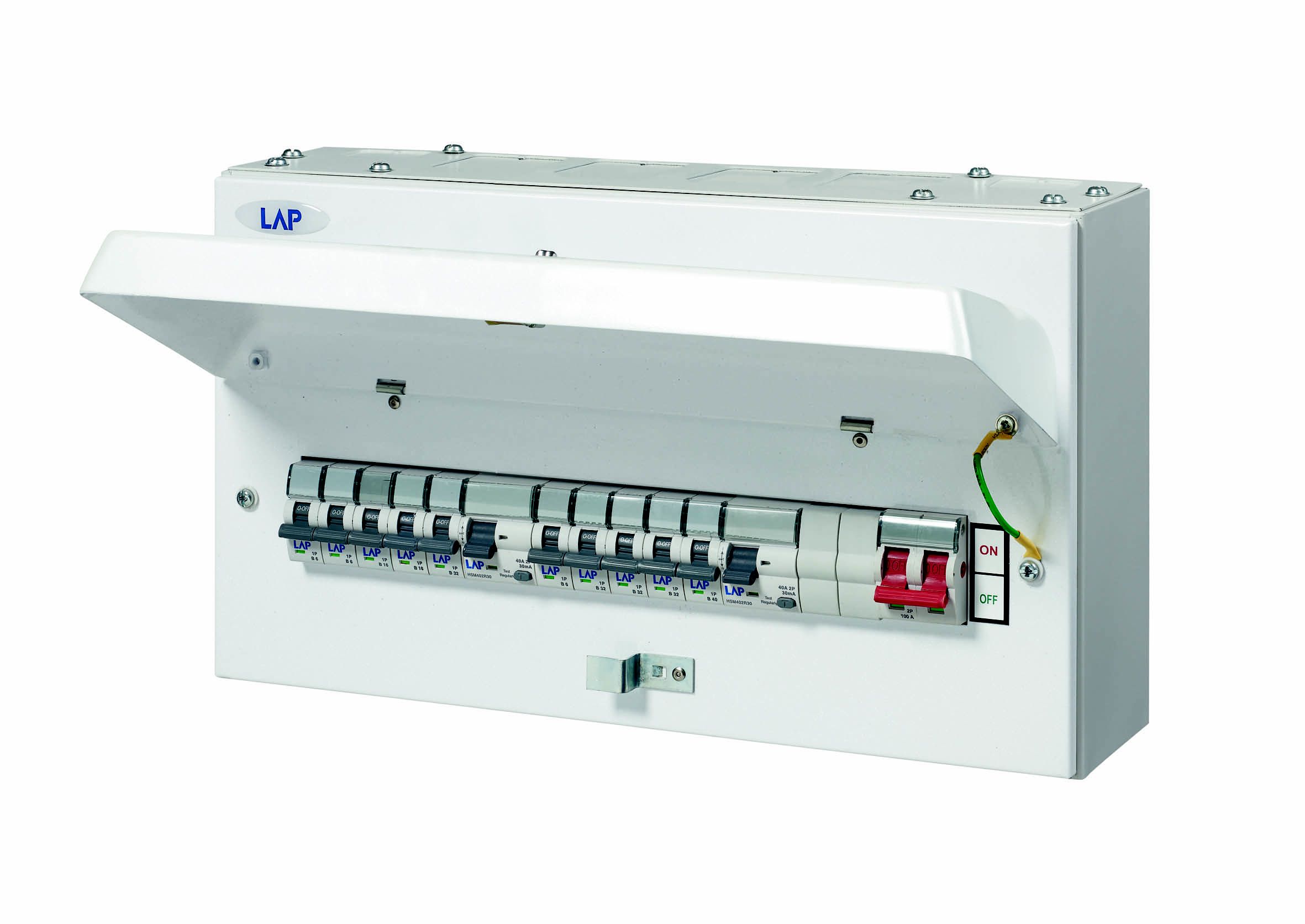 LAP 12-way RCD Consumer unit with 100A mains switch