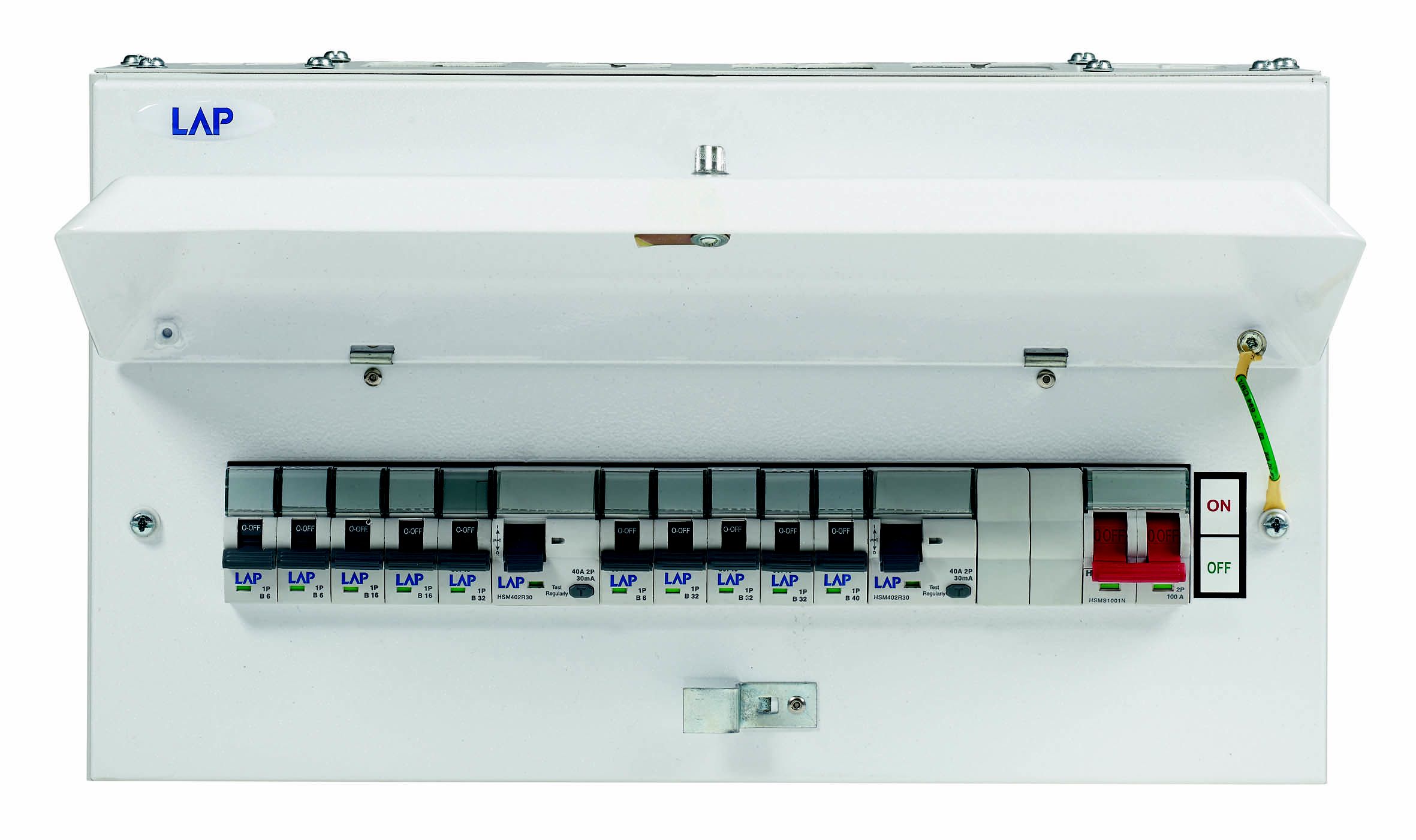 LAP 12-way RCD Consumer unit with 100A mains switch