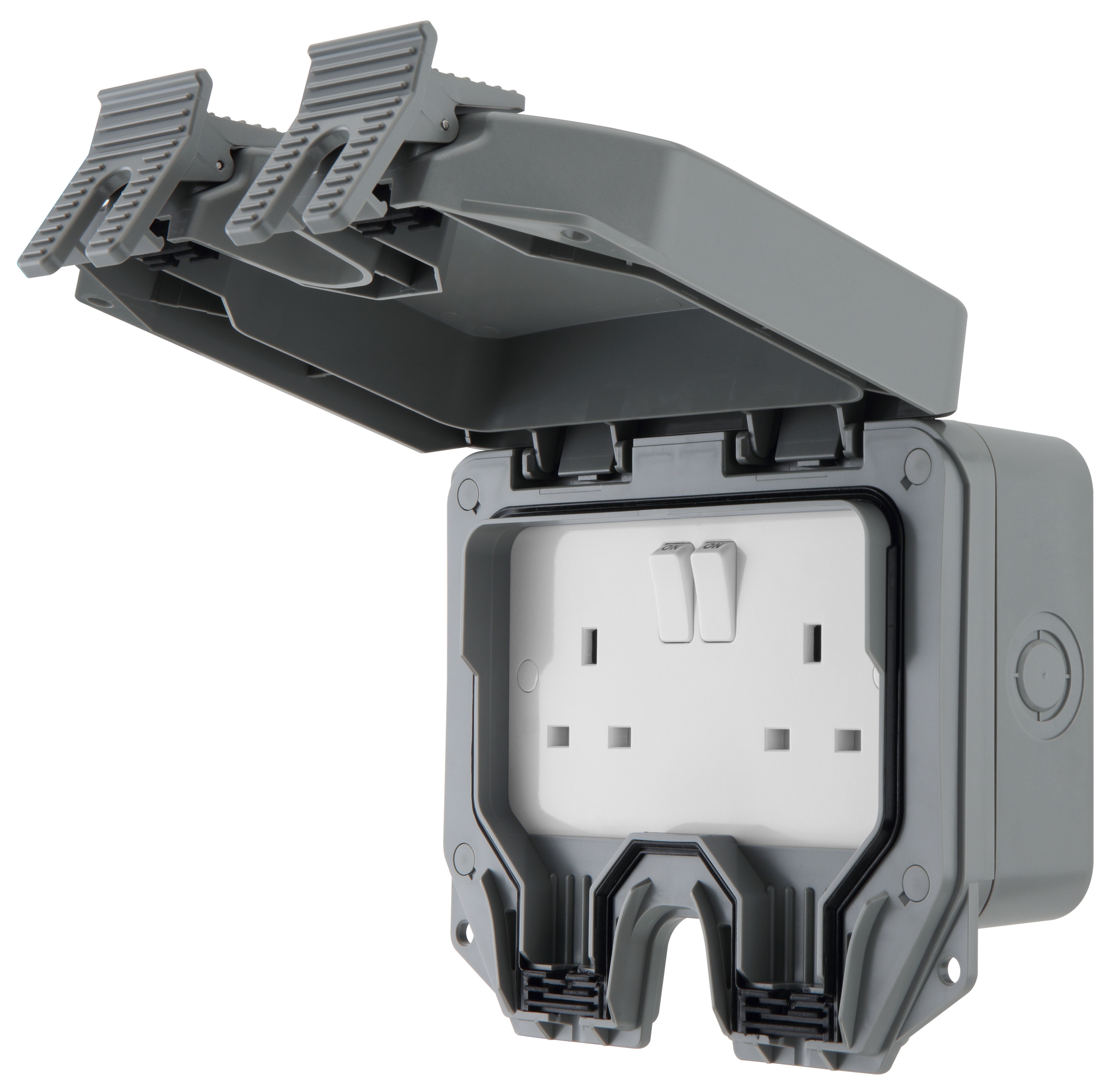 LAP 13A Grey 2 gang Outdoor Weatherproof switched socket | DIY at B&Q