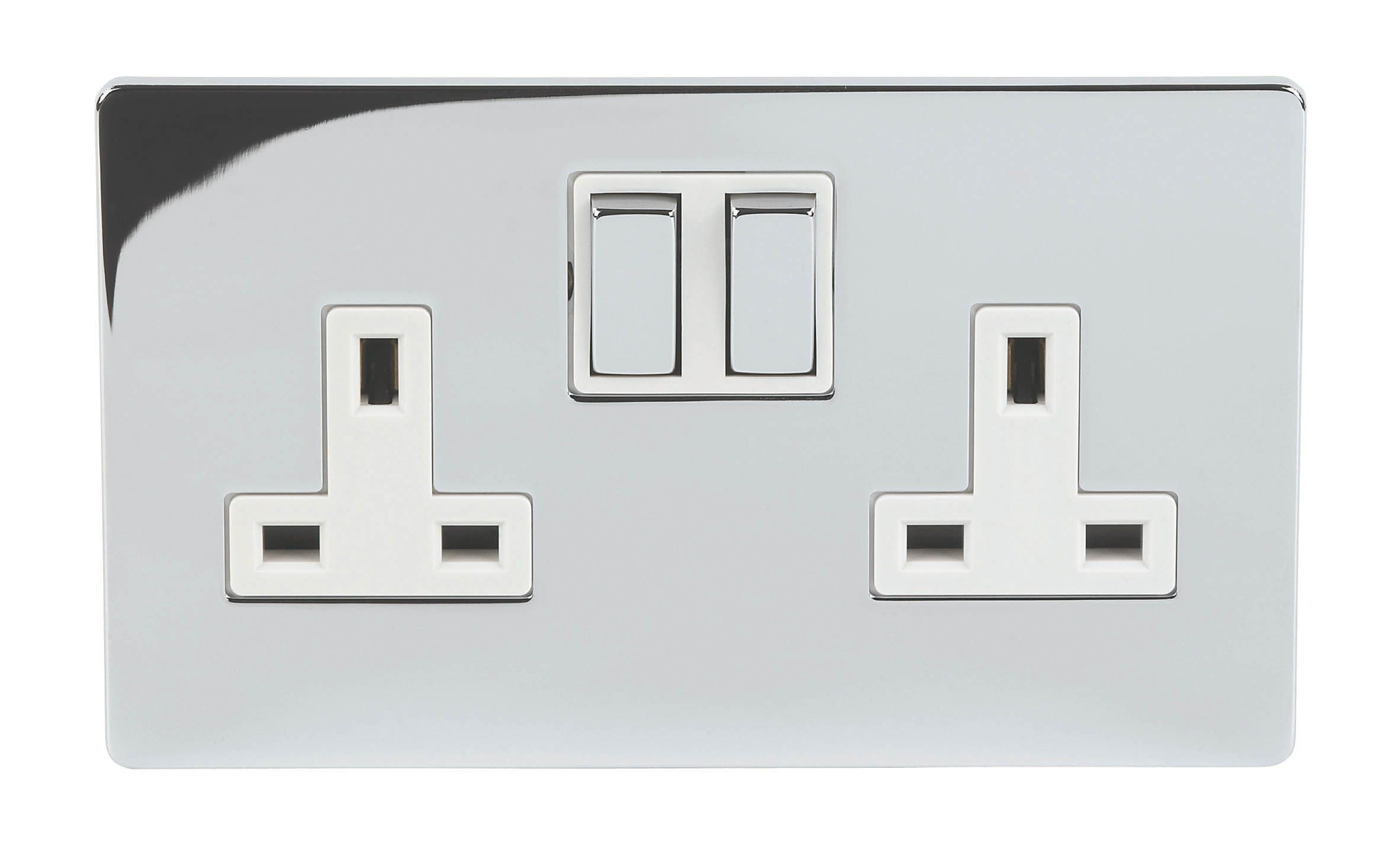 LAP Chrome effect 13A White Socket, Pack of 5