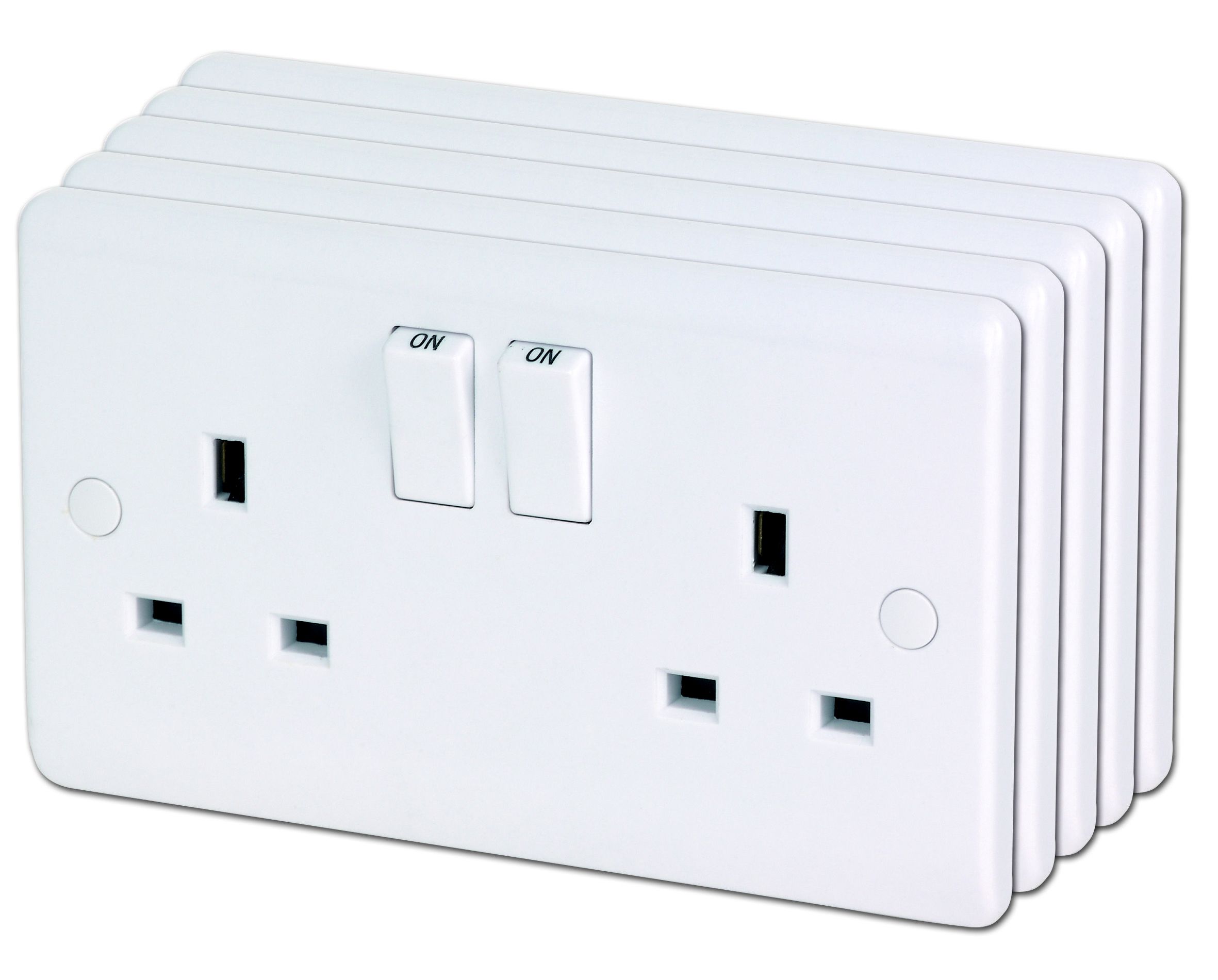 LAP Double 13A Switched socket & Colour matched inserts, Pack of 5