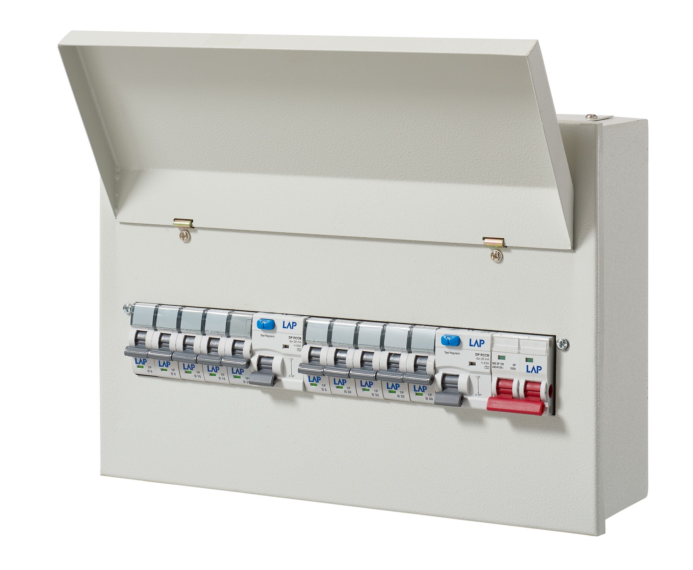 LAP Dual RCD Consumer unit with 100A mains switch