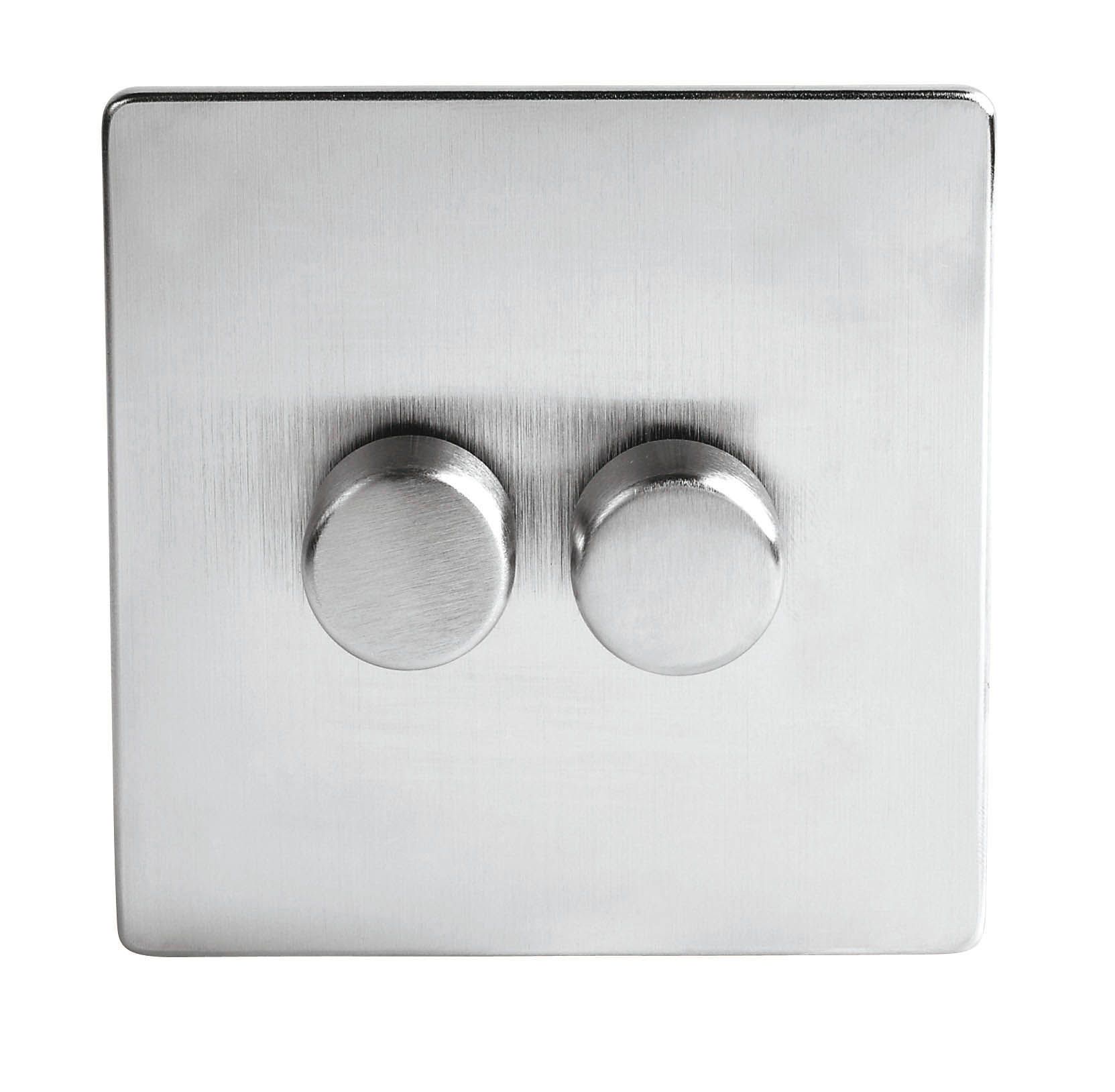 LAP Flat Silver Chrome effect 2 gang profile Double Screwless Dimmer switch