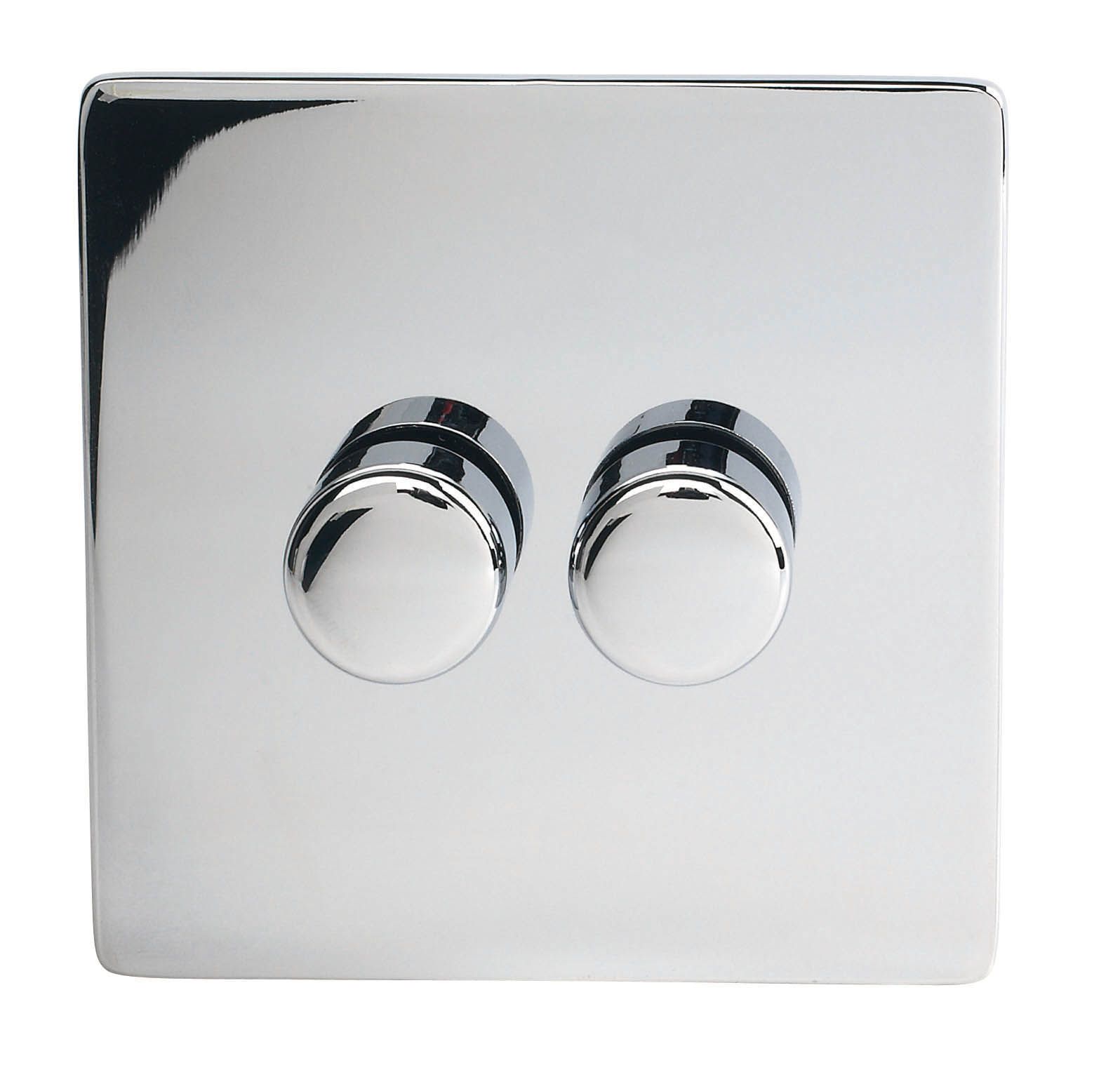 LAP Flat Silver Chrome effect 2 gang profile Double Screwless Dimmer switch
