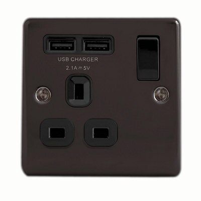 LAP Raised rounded Switched Socket with USB, x2 & Black inserts