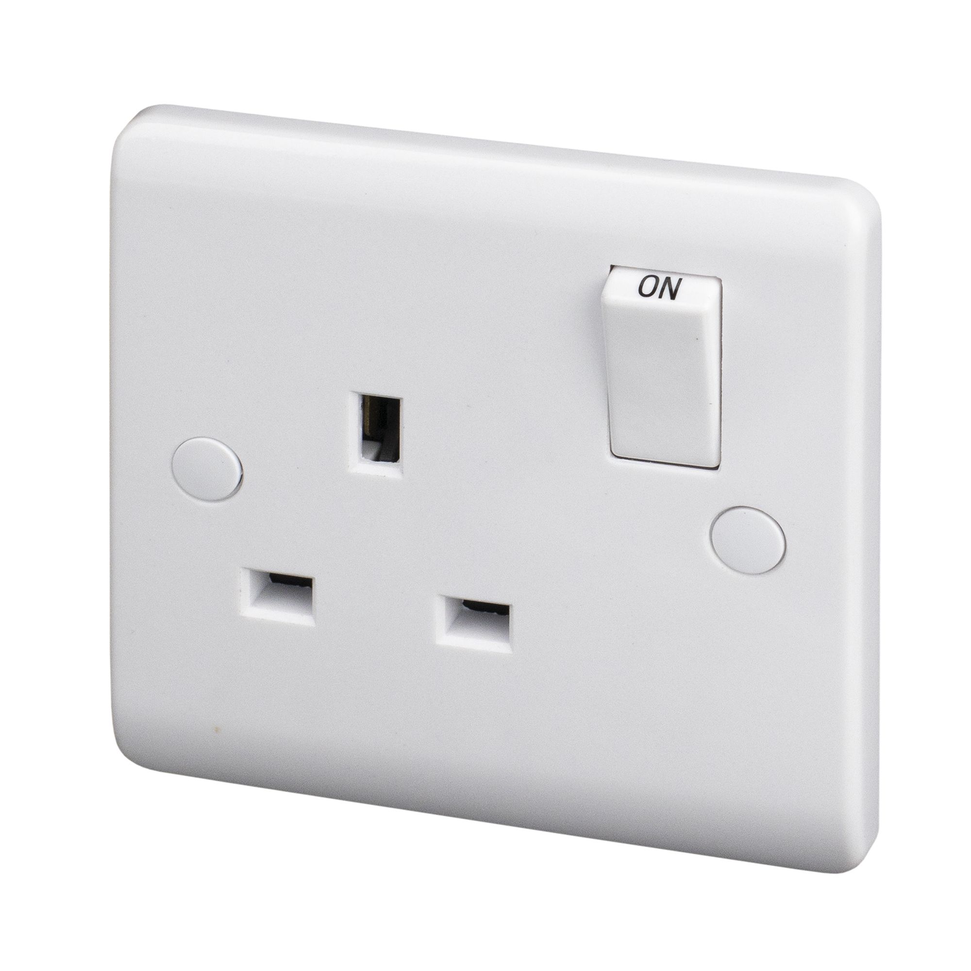 LAP Single 13A Mains fed Gloss White Right Socket with 2 poles