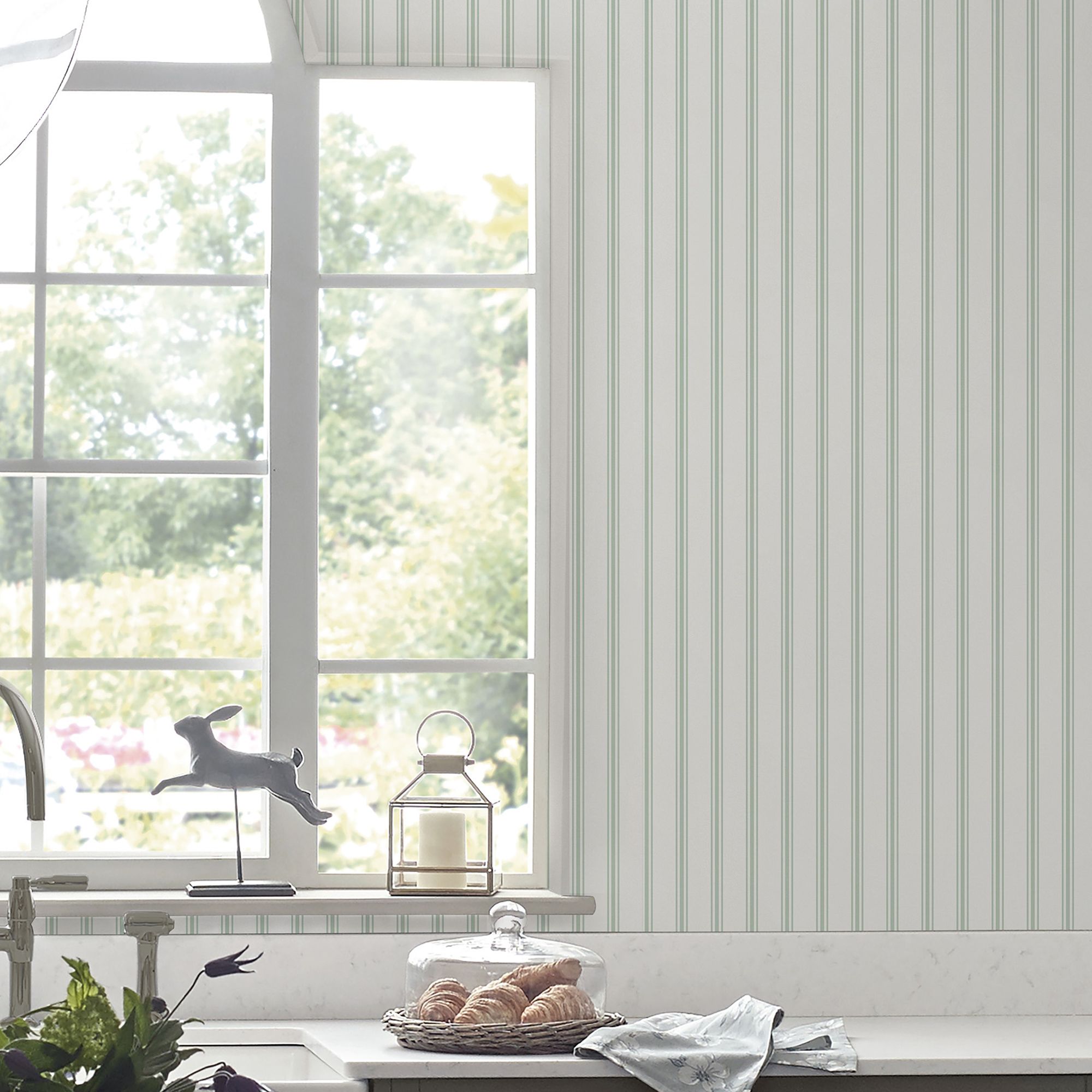 Laura Ashley Farnworth Green Stripe Smooth Wallpaper | DIY at B&Q
