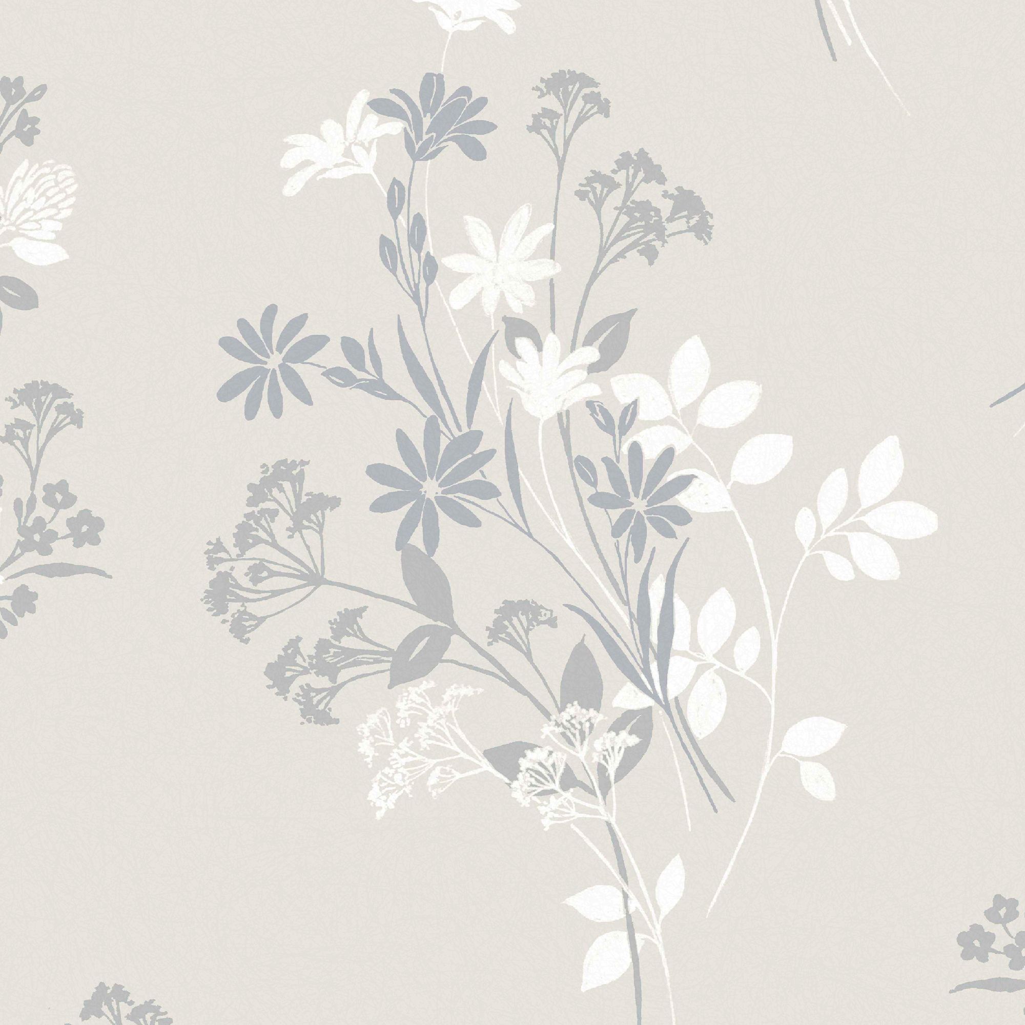 Laura Ashley Igerna Cream Grey White Floral Smooth Wallpaper