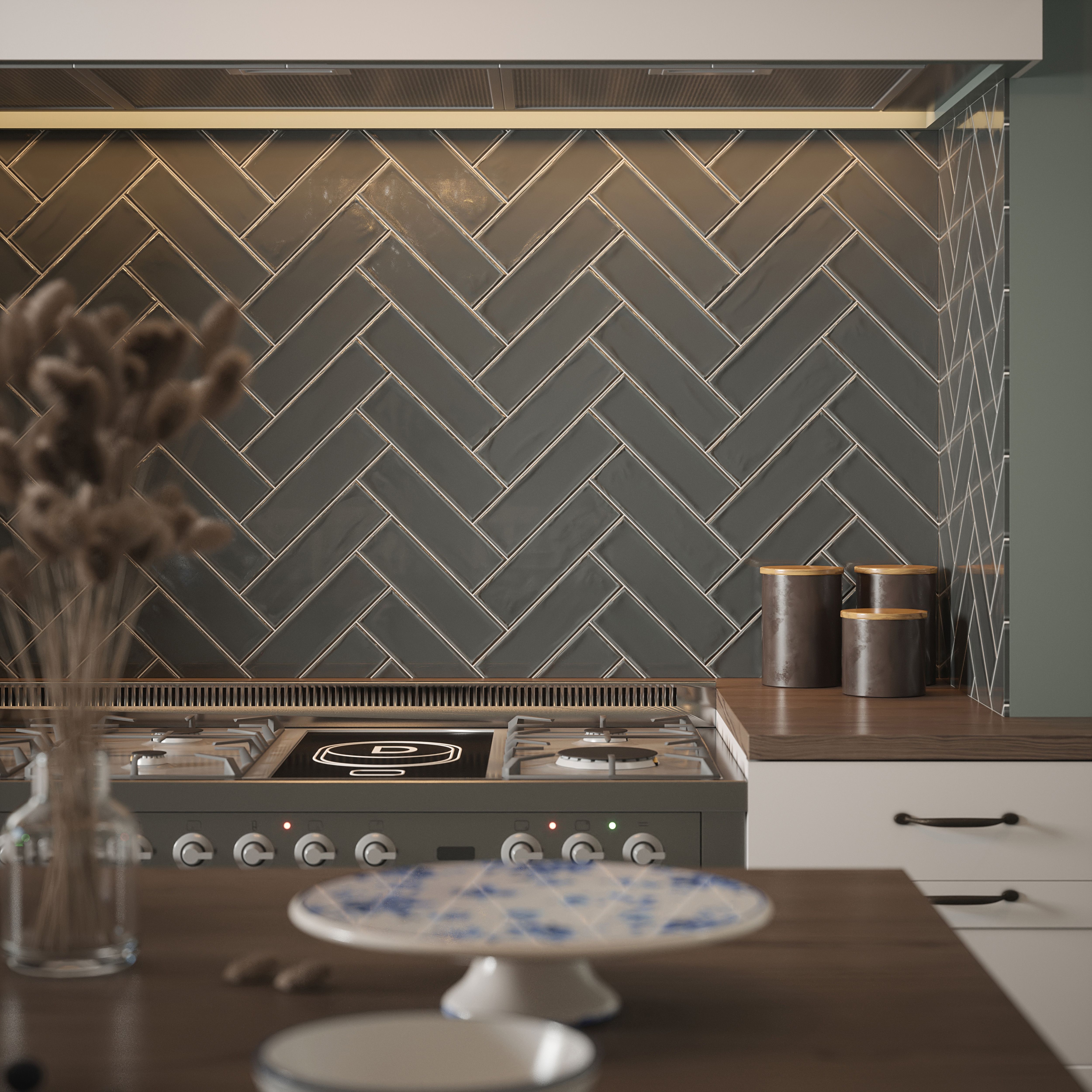 Laura Ashley Mason Charcoal Gloss Brick effect Ceramic Wall Tile Sample ...