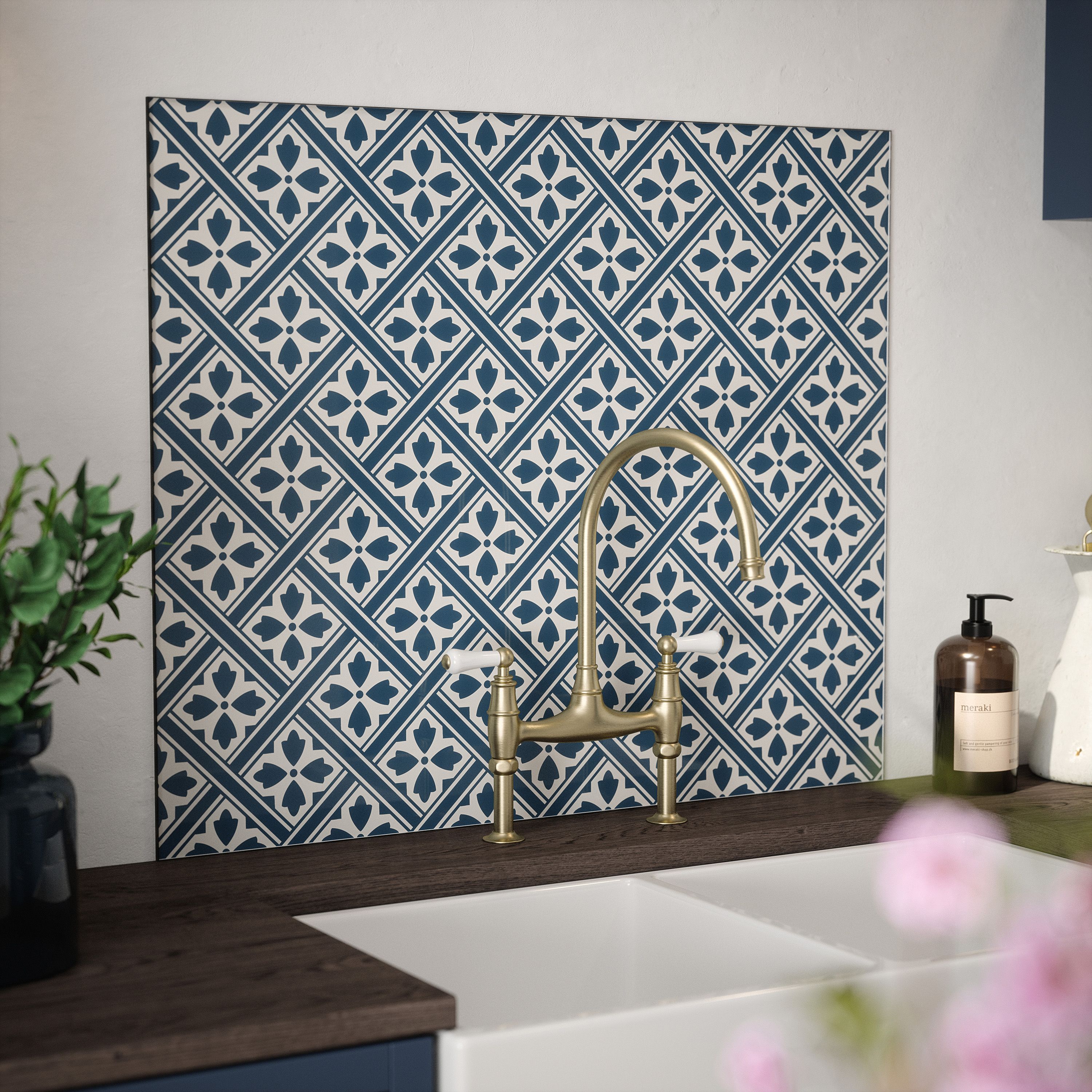 Laura Ashley Mr Jones Midnight Seaspray Geometric Self-Adhesive Glass ...