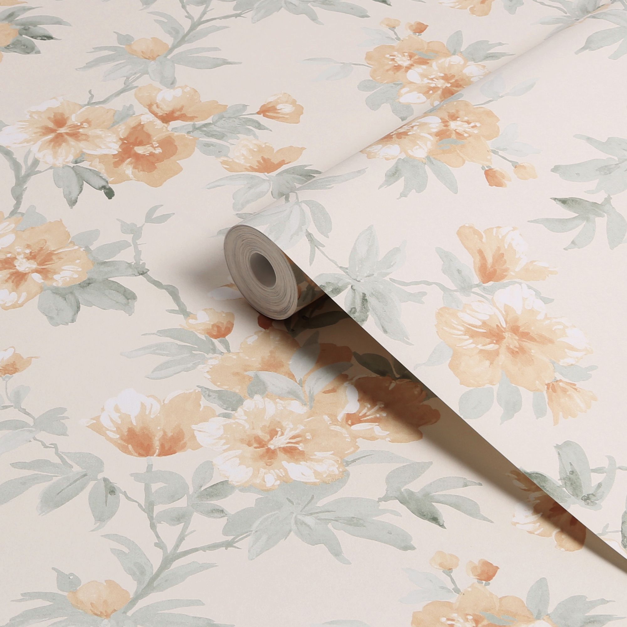 Laura Ashley Natural Flair Apricot Rosamund Smooth Wallpaper