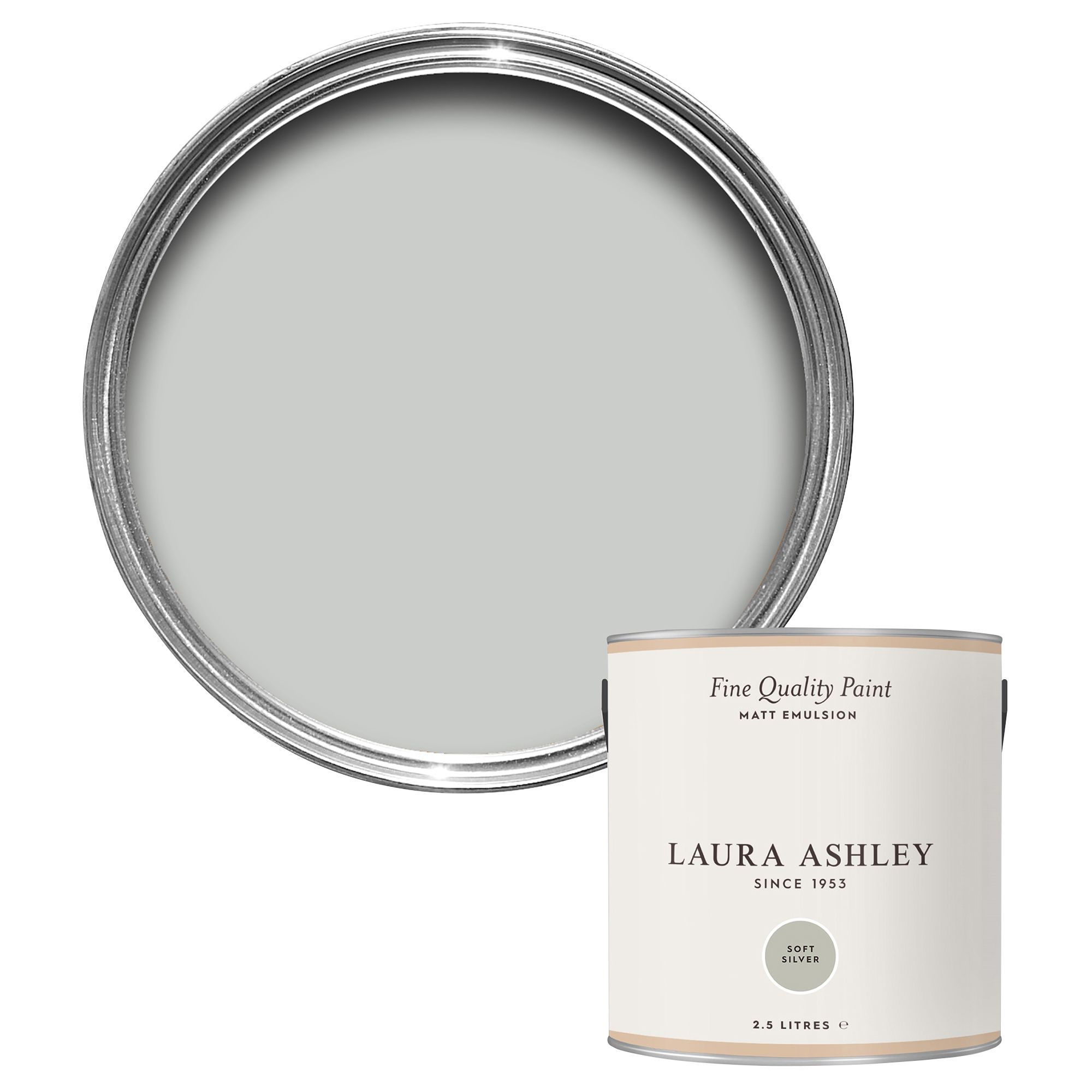 Laura Ashley Soft Silver Matt Emulsion paint, 2.5L | DIY at B&Q