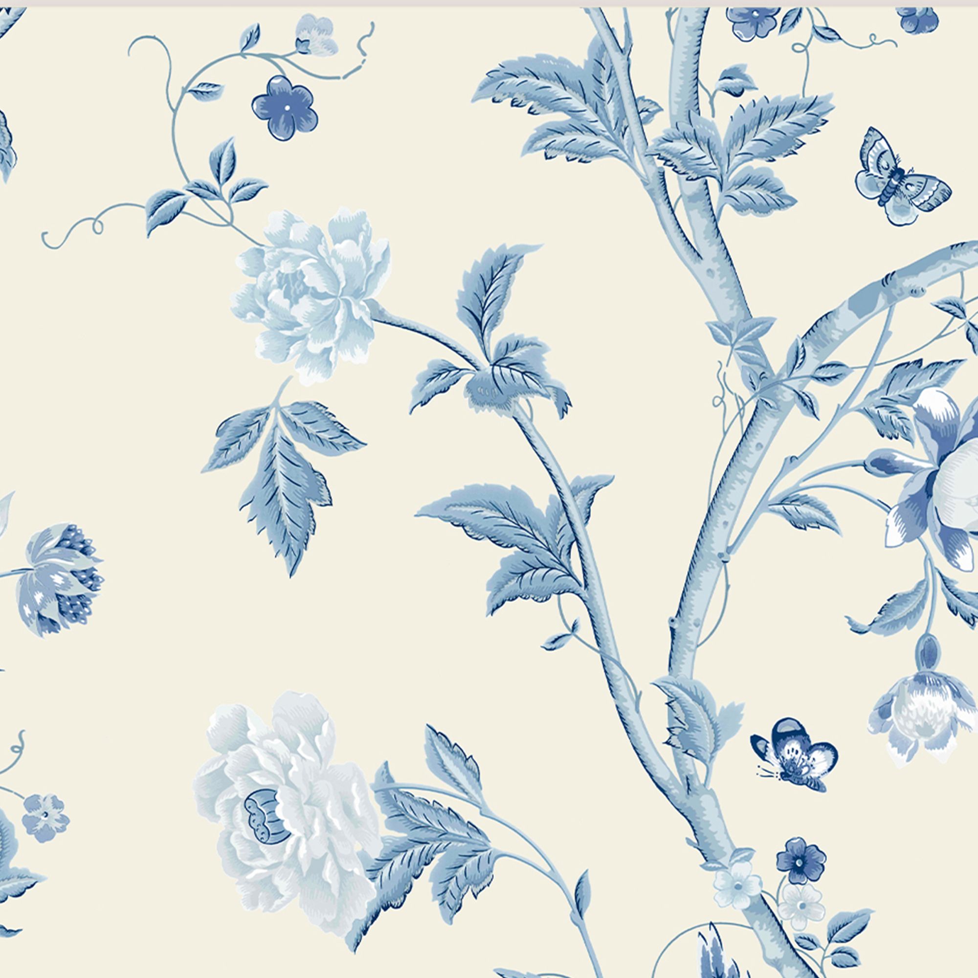 Laura Ashley Summer Palace Royal Blue Floral Smooth Wallpaper Sample