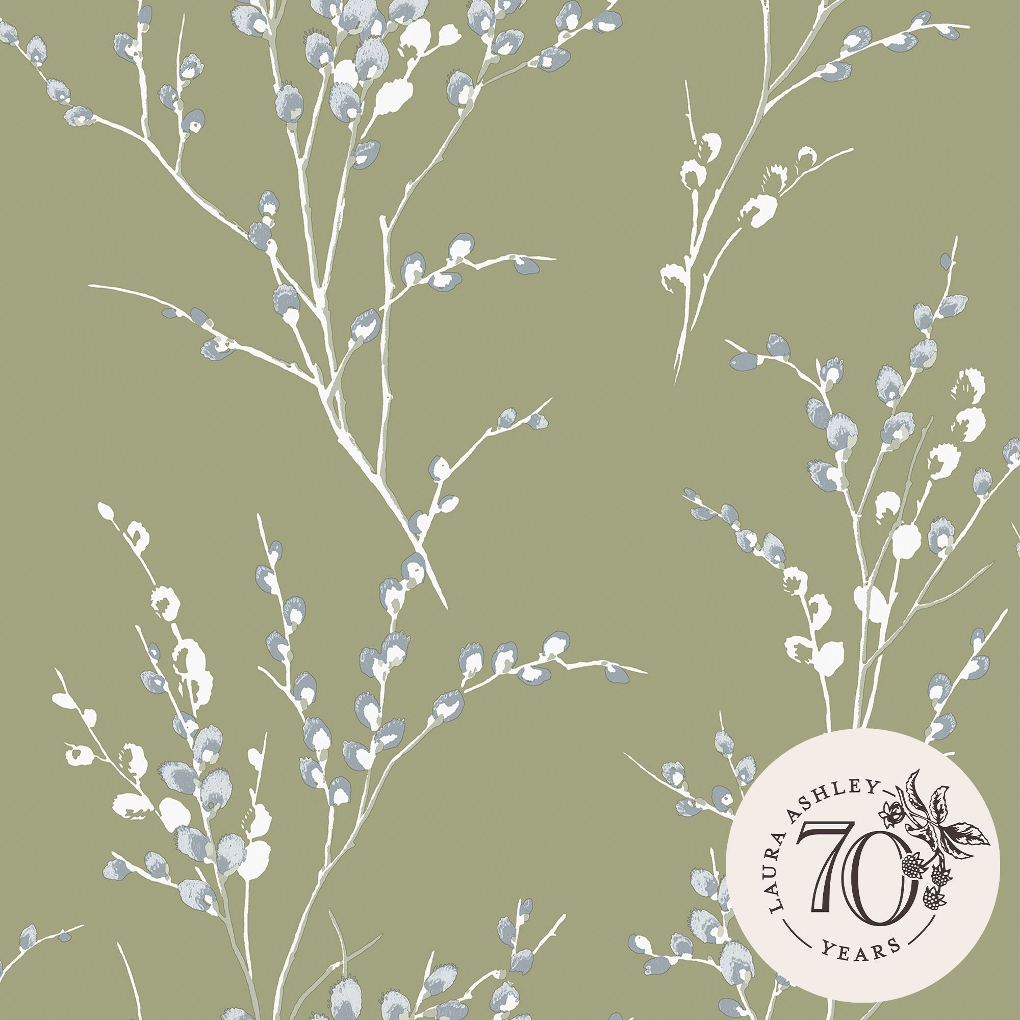 Laura Ashley The Wholesome Home Pussy Willow Moss Green Smooth Wallpaper