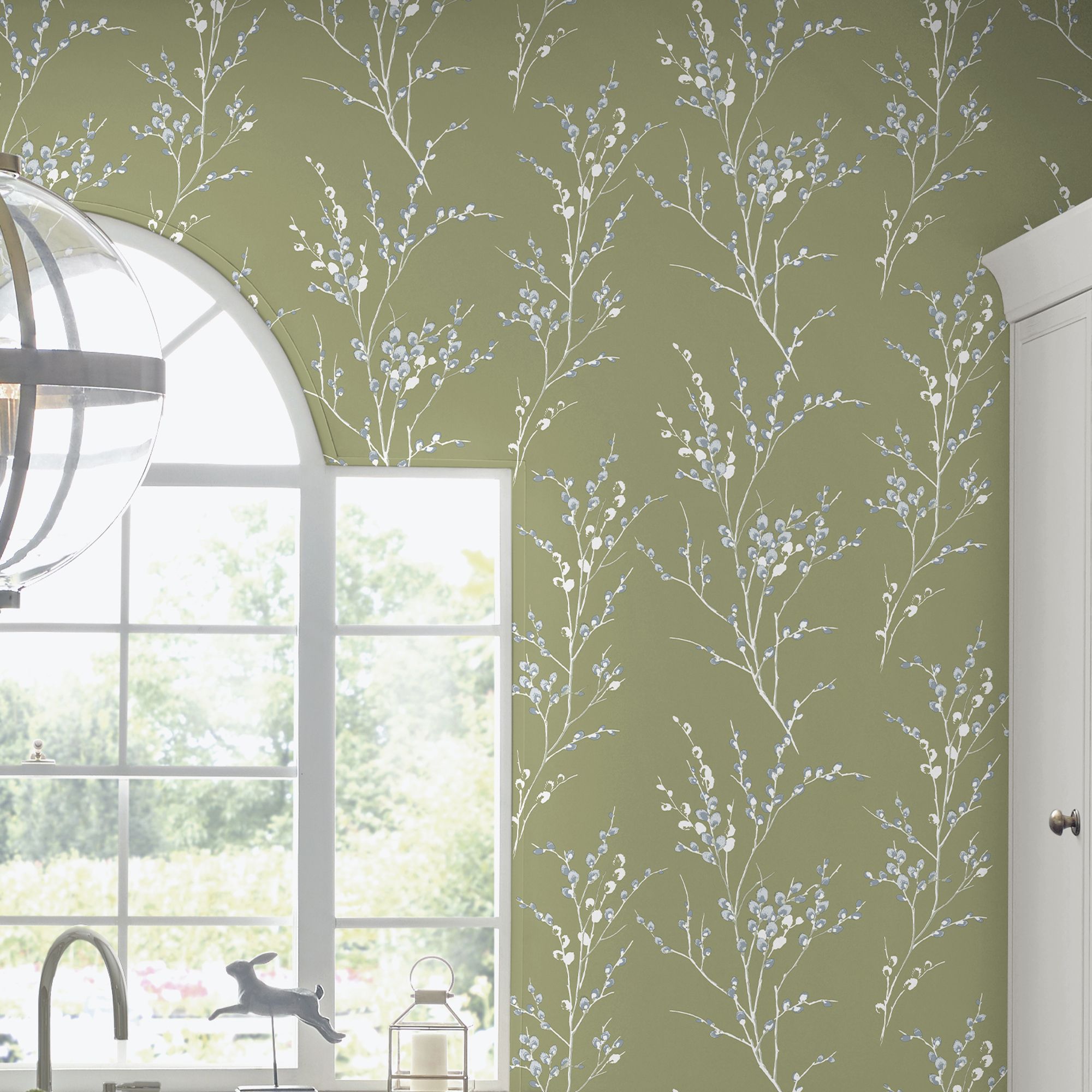 Laura Ashley The Wholesome Home Pussy Willow Moss Green Smooth Wallpaper