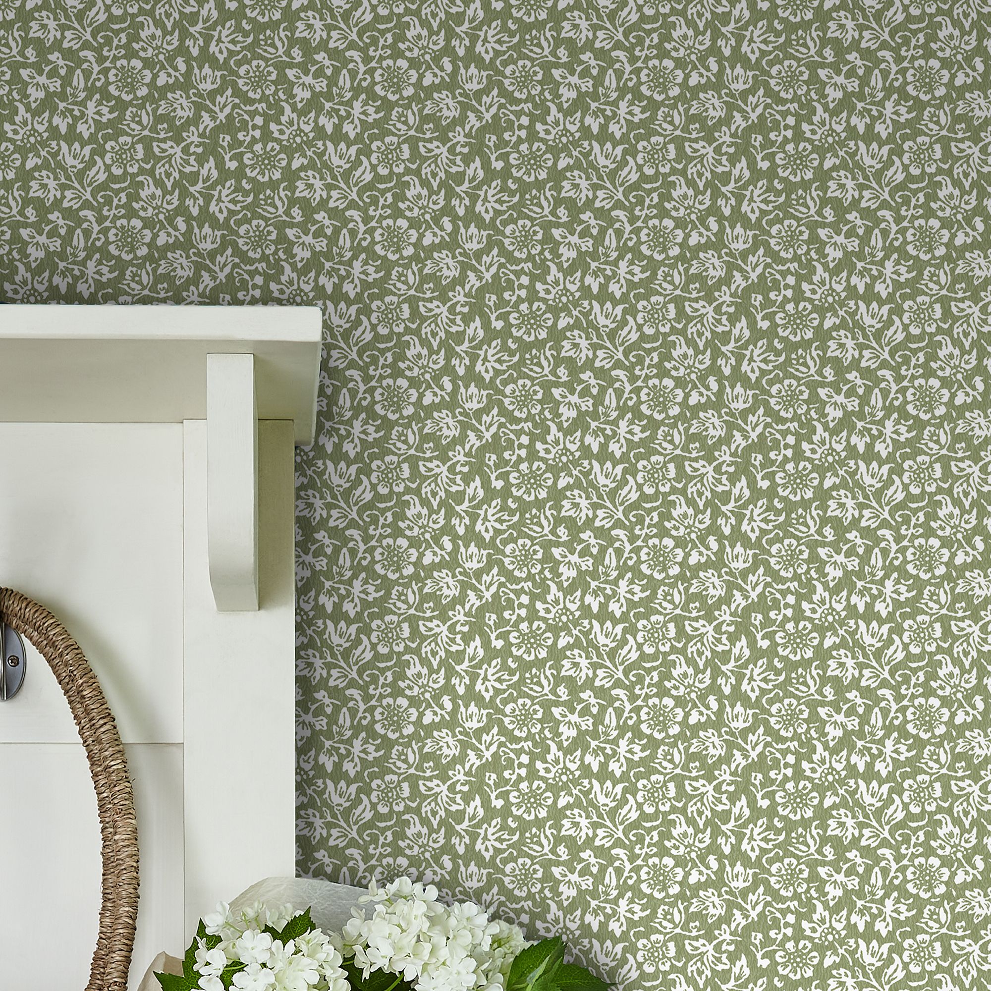 Laura Ashley The Wholesome Home Sweet Alyssum Moss Green Smooth Wallpaper