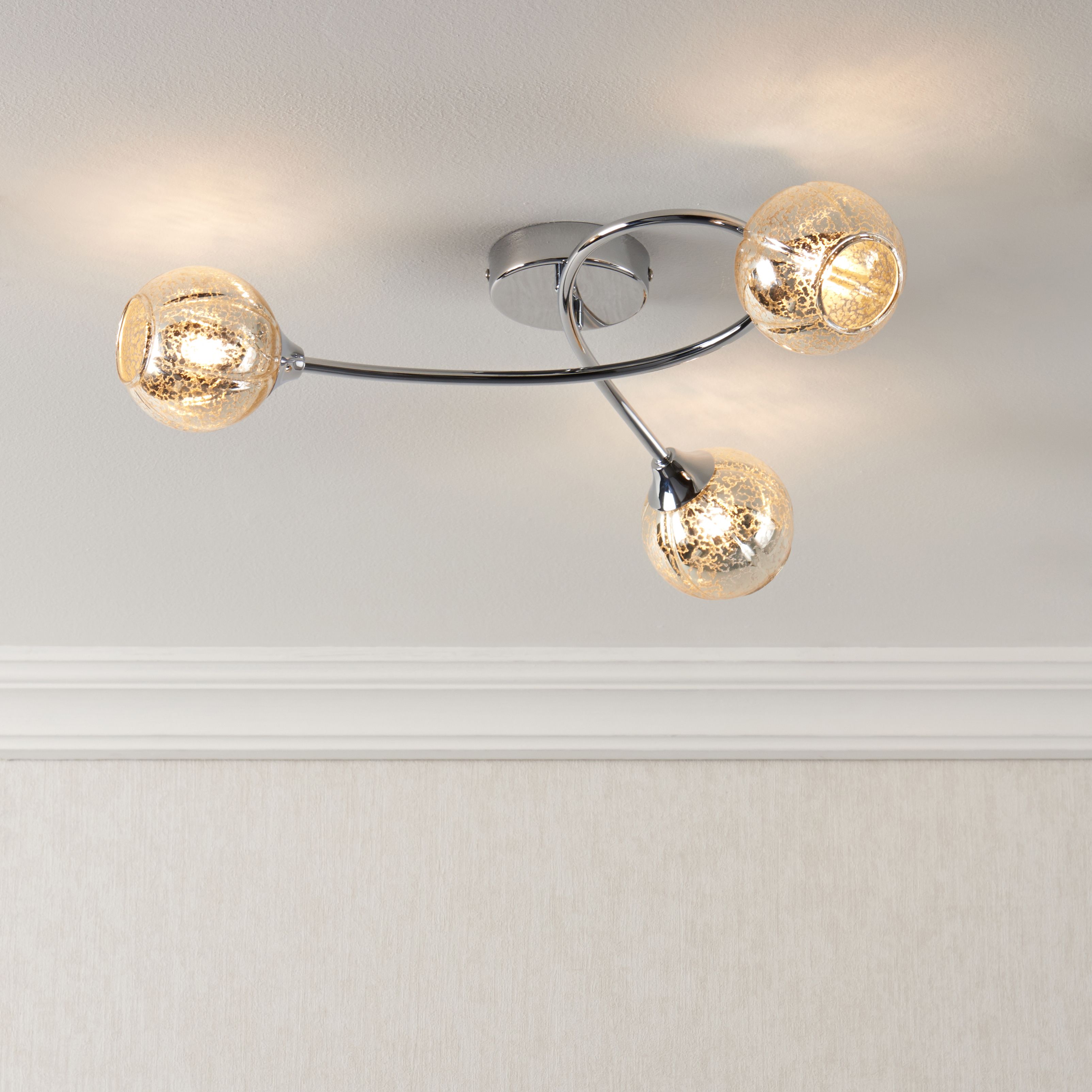 Ledbury Glass & steel Chrome effect 3 Lamp Ceiling light | DIY at B&Q