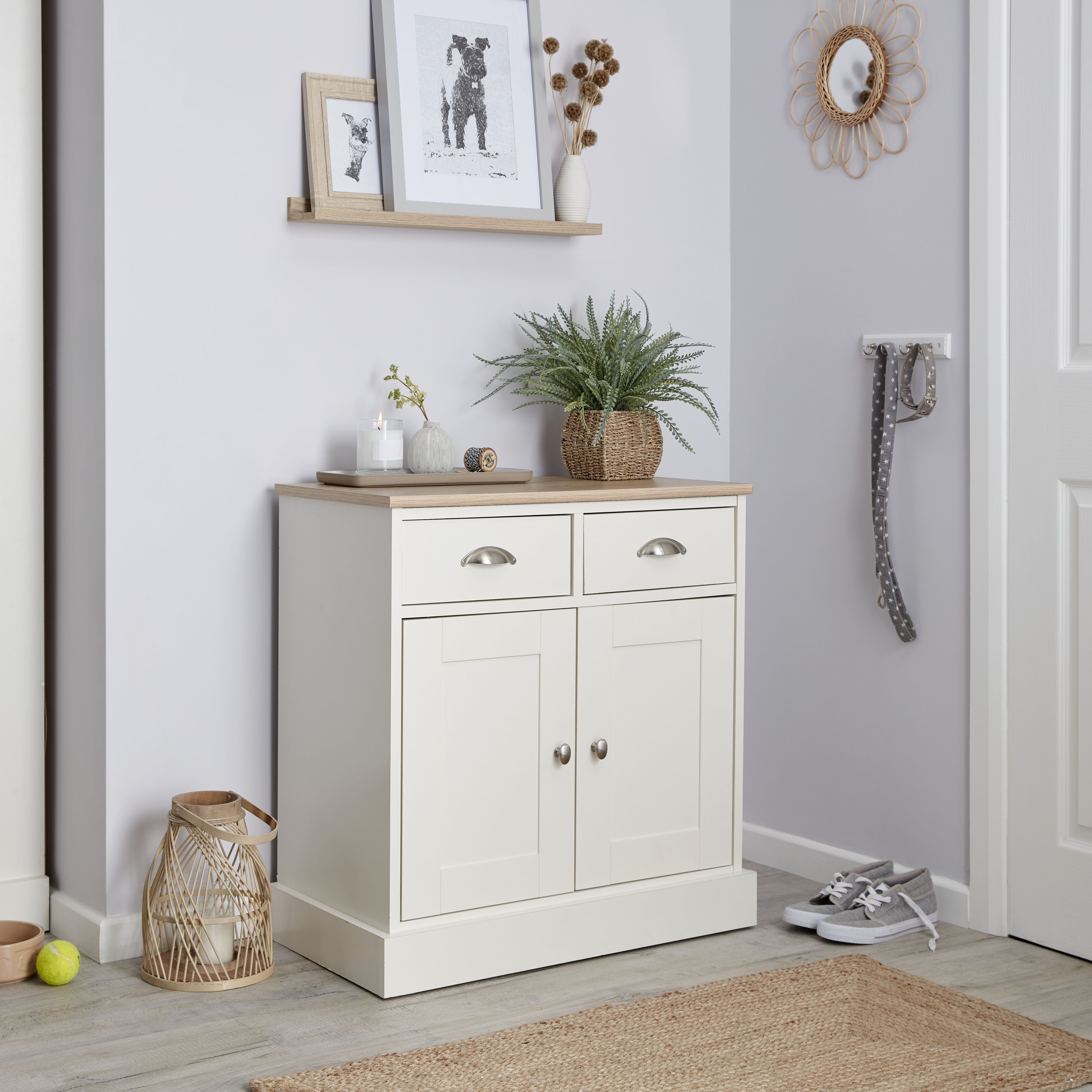 Letvica Matt grey light oak effect 2 drawer Shaker Sideboard (H)771mm ...