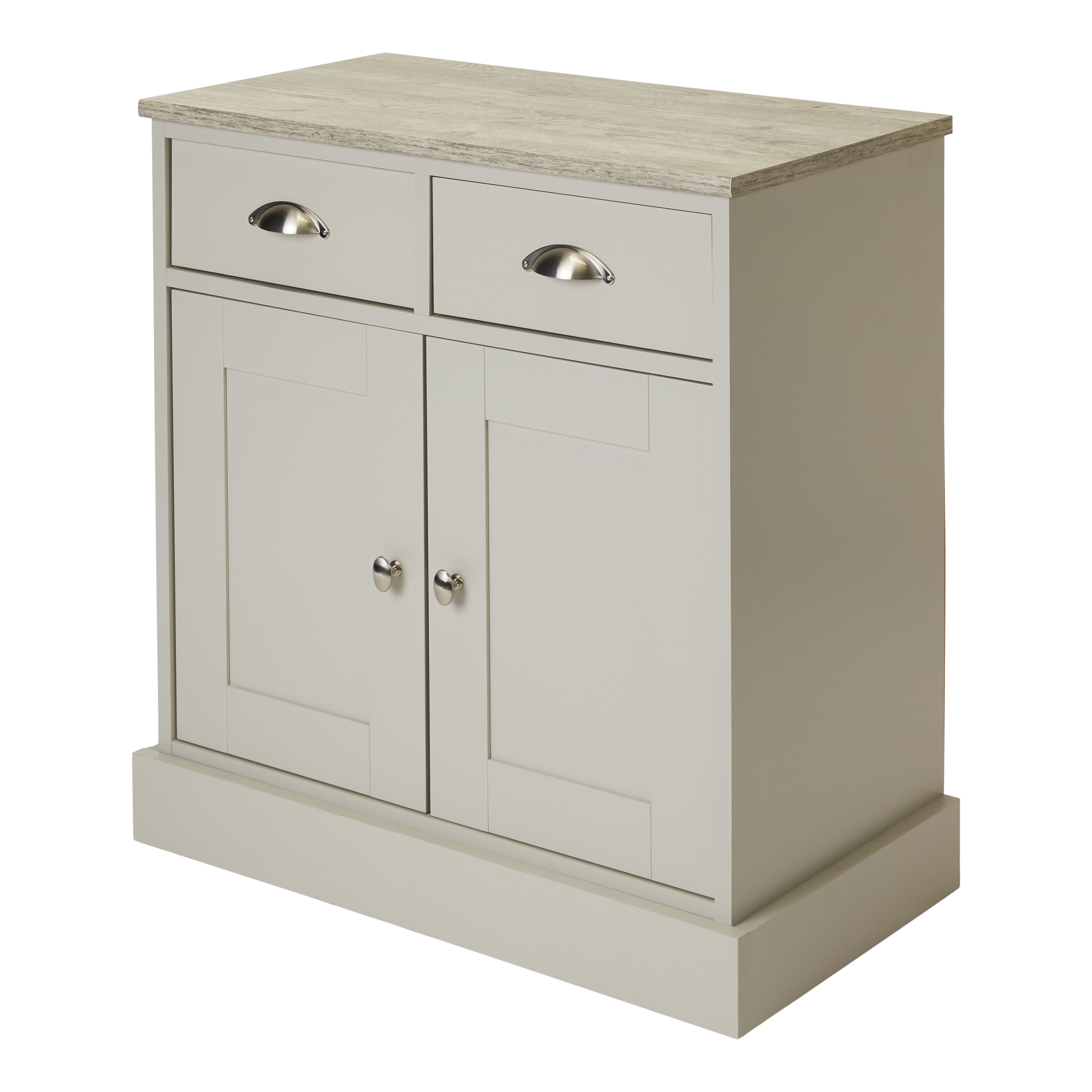 Letvica Matt Grey Light oak effect Chipboard 2 door 2 drawer Small ...