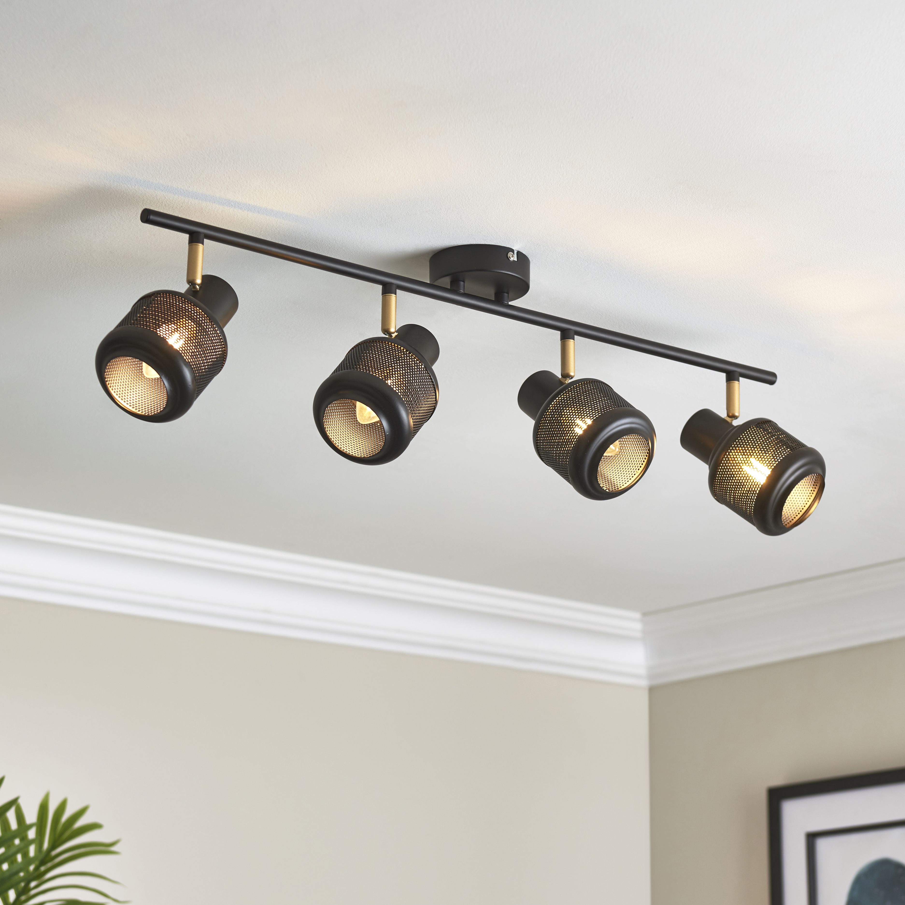 Leven Satin Black Mains-powered (wired) 4 Light Spotlight bar