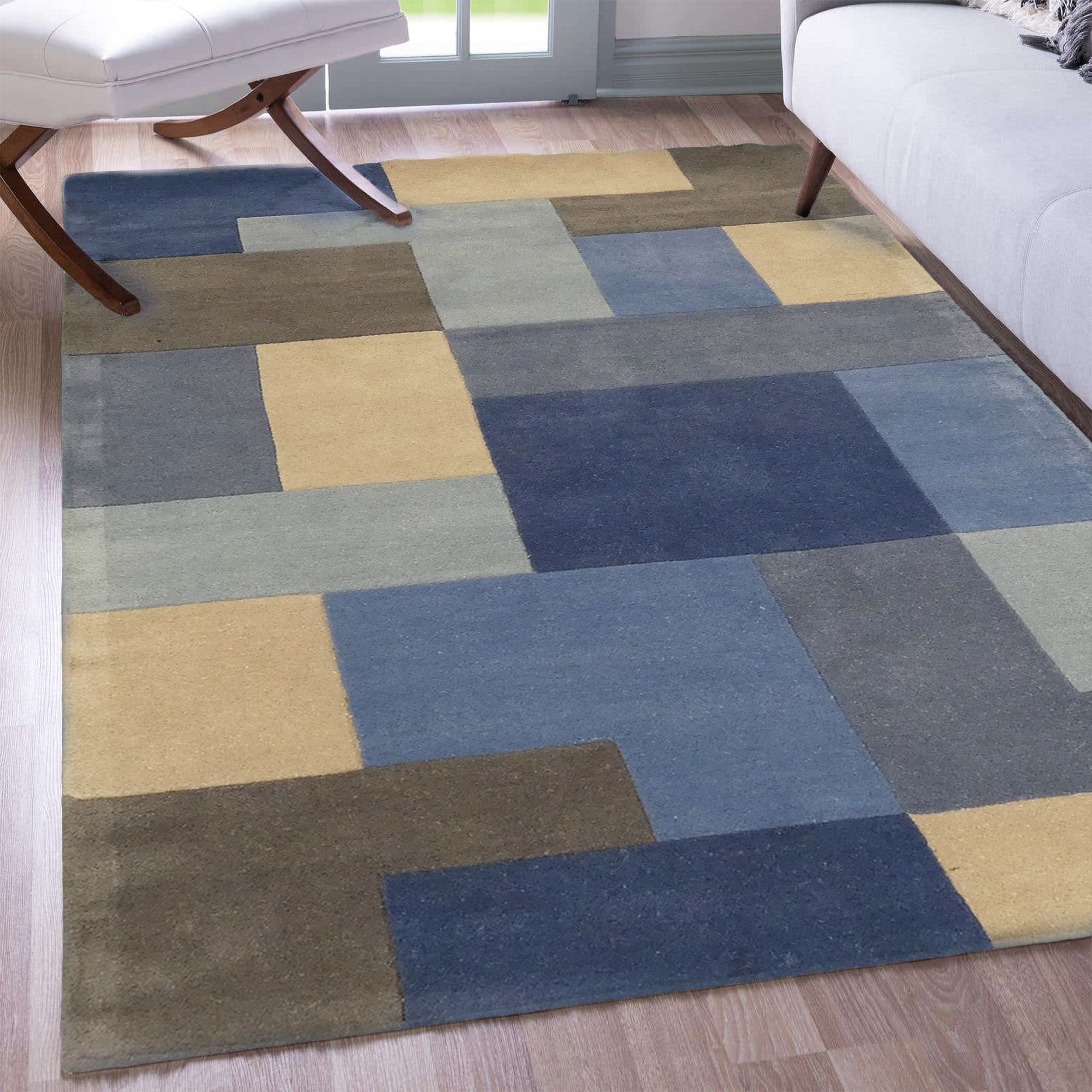 Lexus Block Blue Rug 150cmx90cm | DIY at B&Q