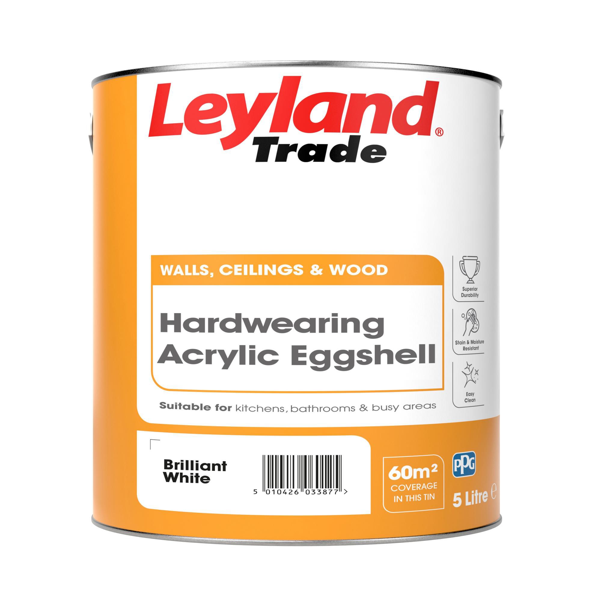 Leyland Trade Brilliant White Eggshell Emulsion paint, 5L | DIY at B&Q