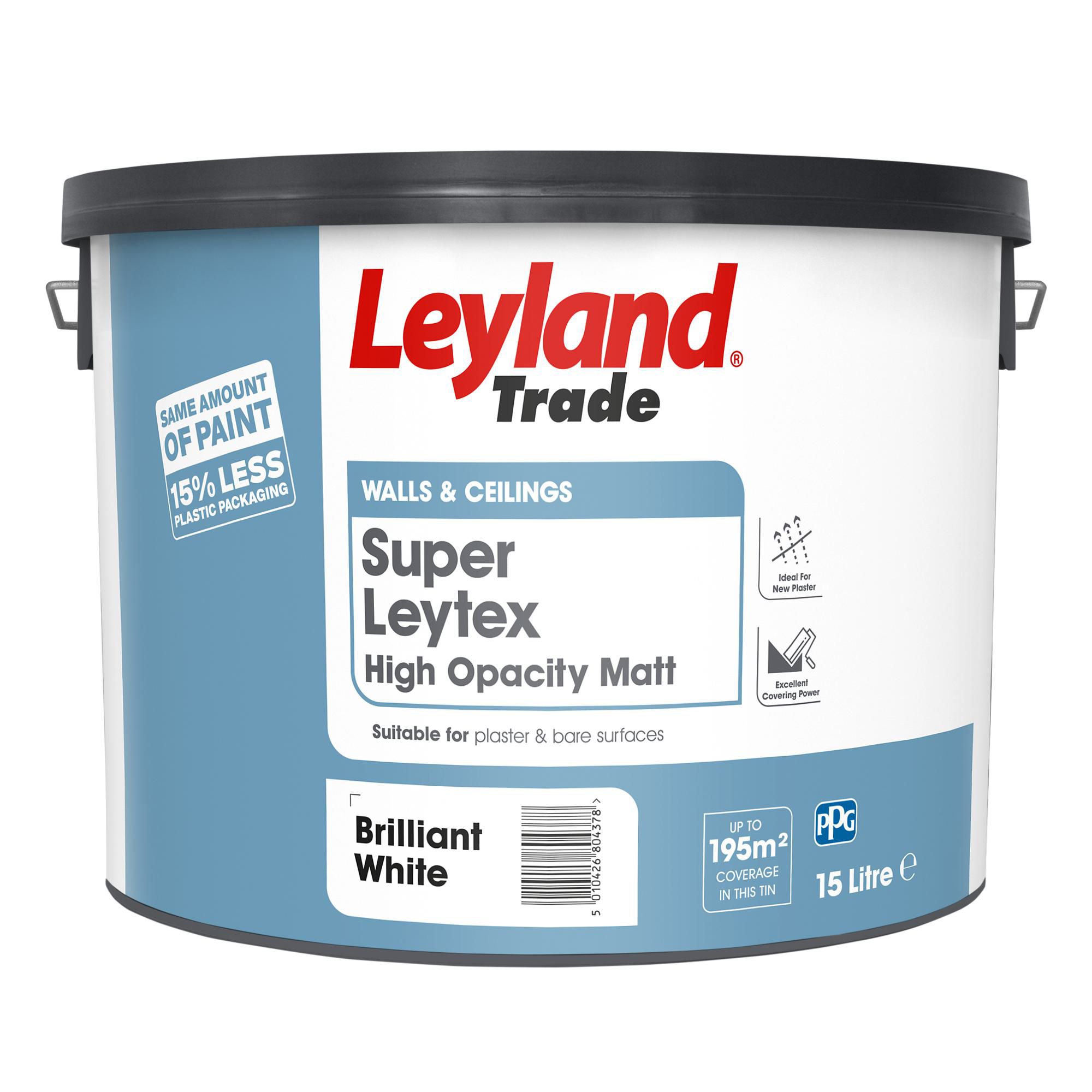 Leyland Trade Super Leytex White Matt Emulsion paint, 15L | DIY at B&Q