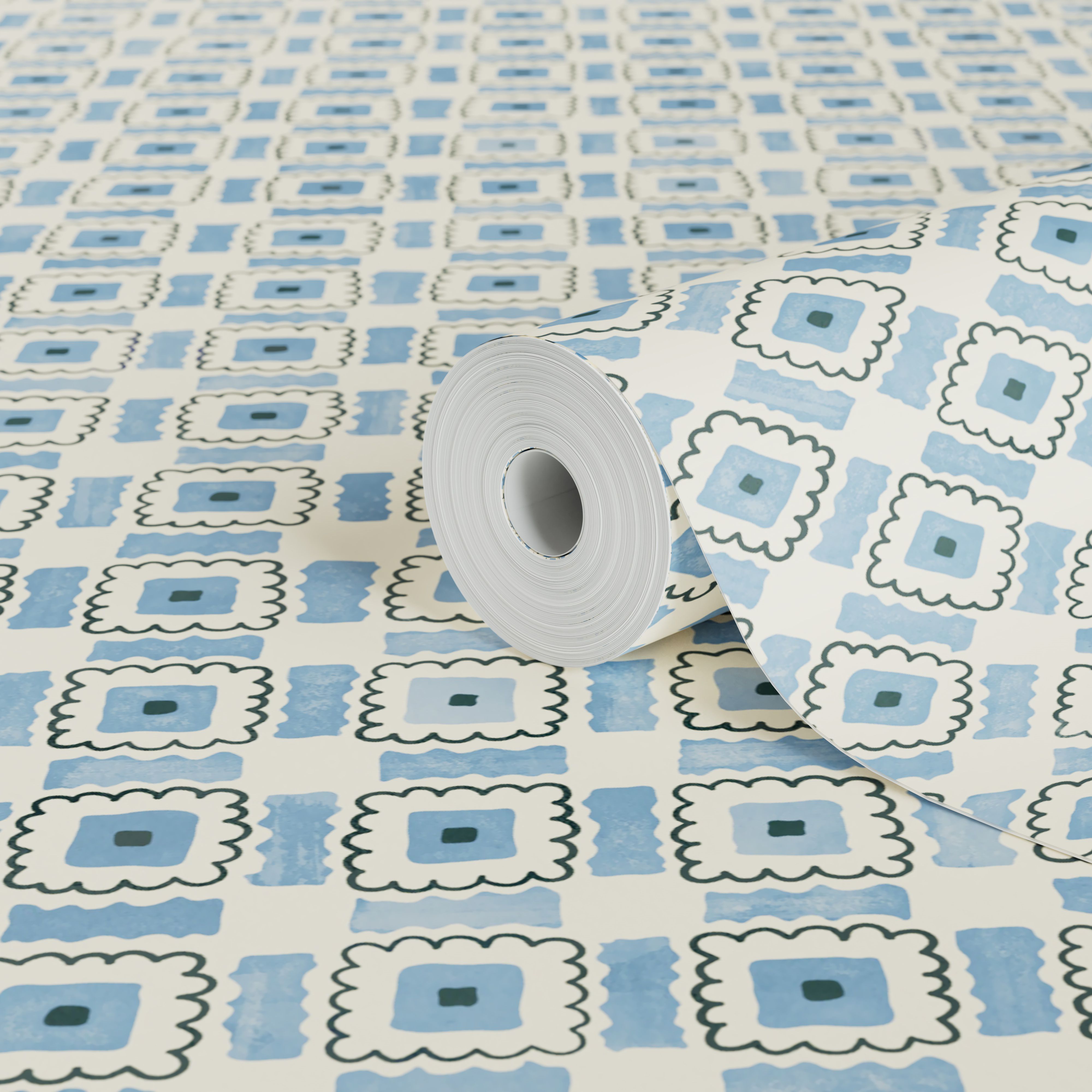 Lick Blue & White Bubble 01 Patterned Textured Wallpaper